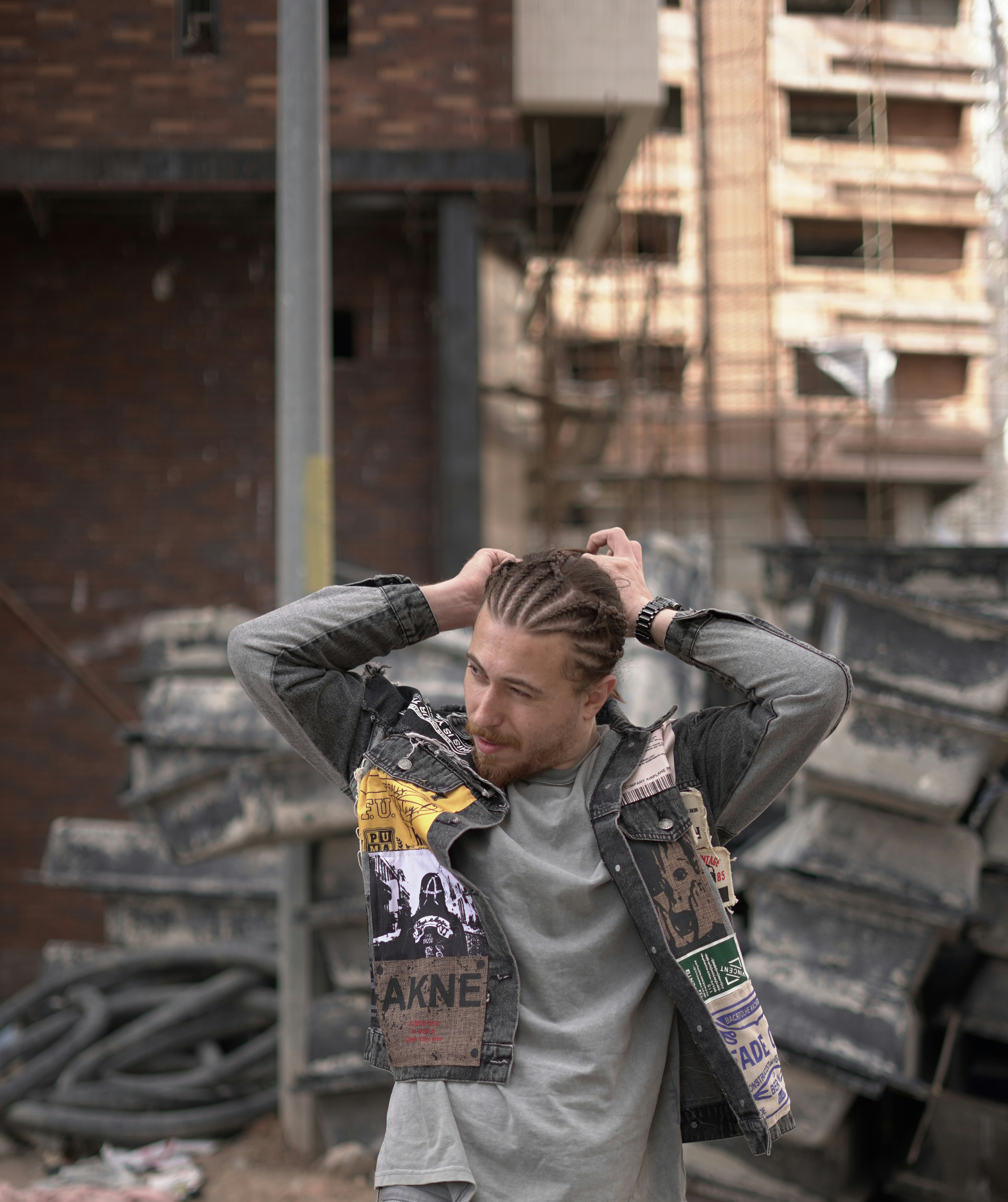 Patchwork in Perspective: Portrait Amid Urban Ruins