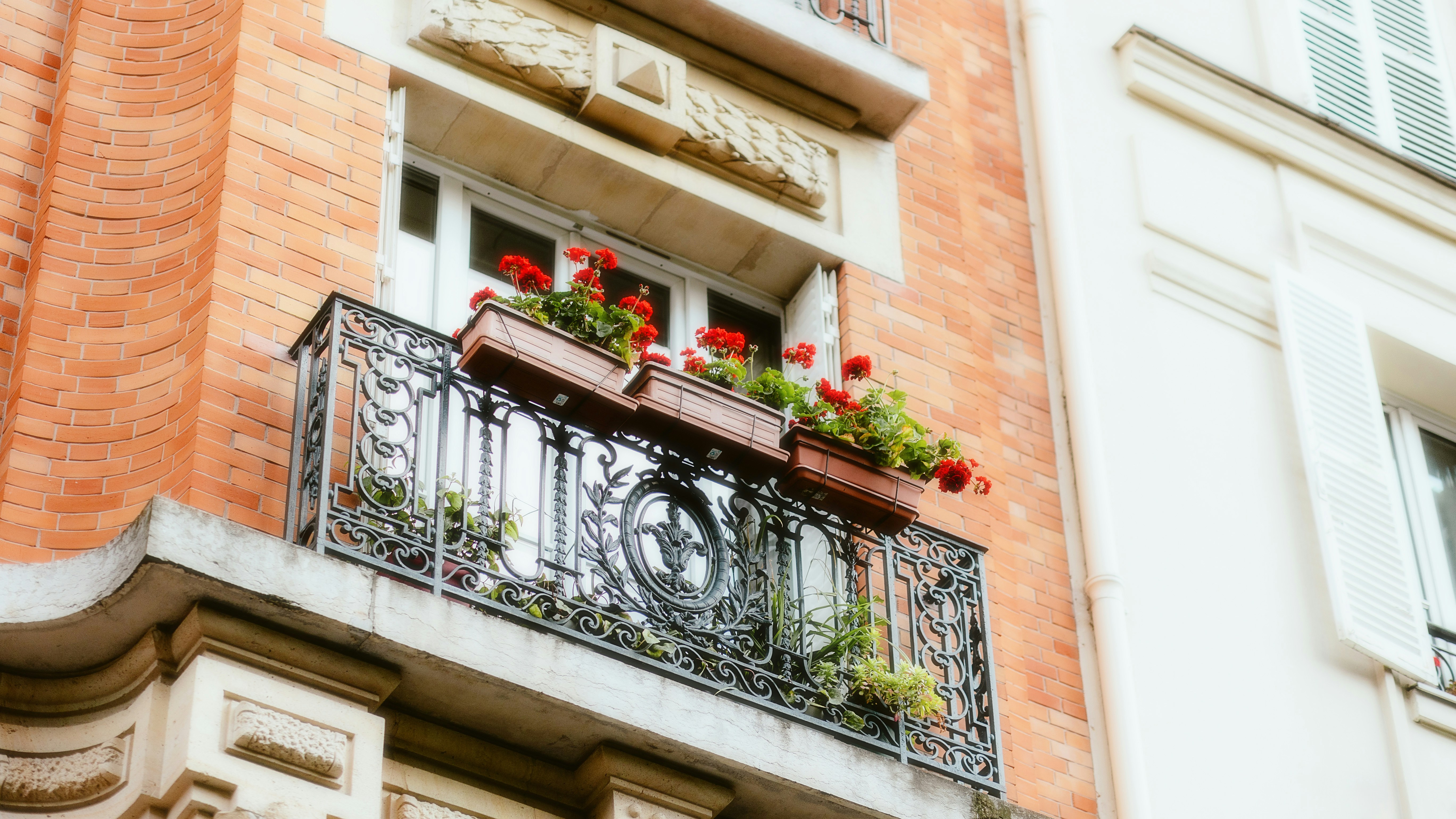 A balcony with flowers and a balcony rail photo – Free Paris Image on ...