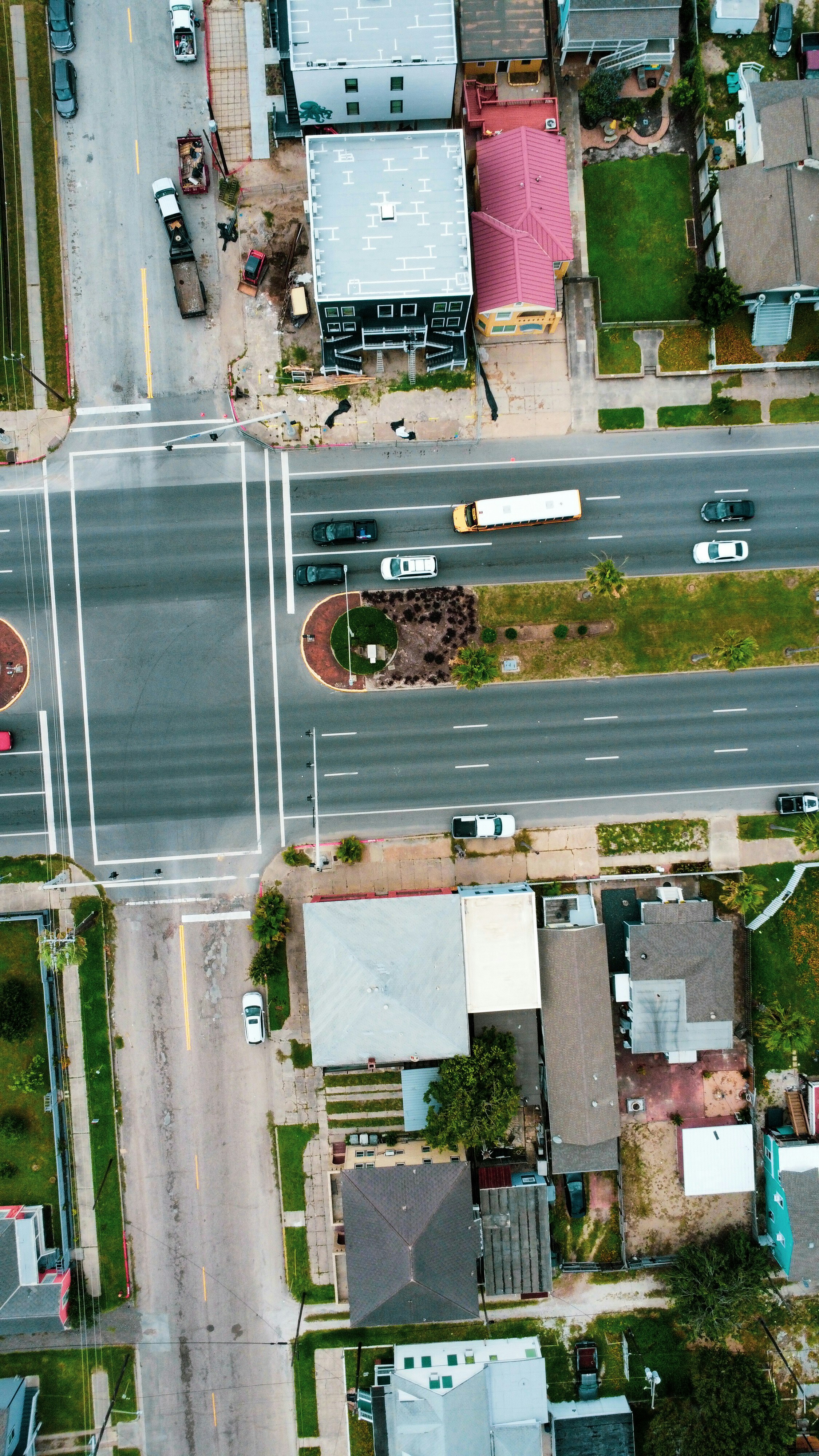 An aerial view of a street intersection in a city photo – Free Building ...