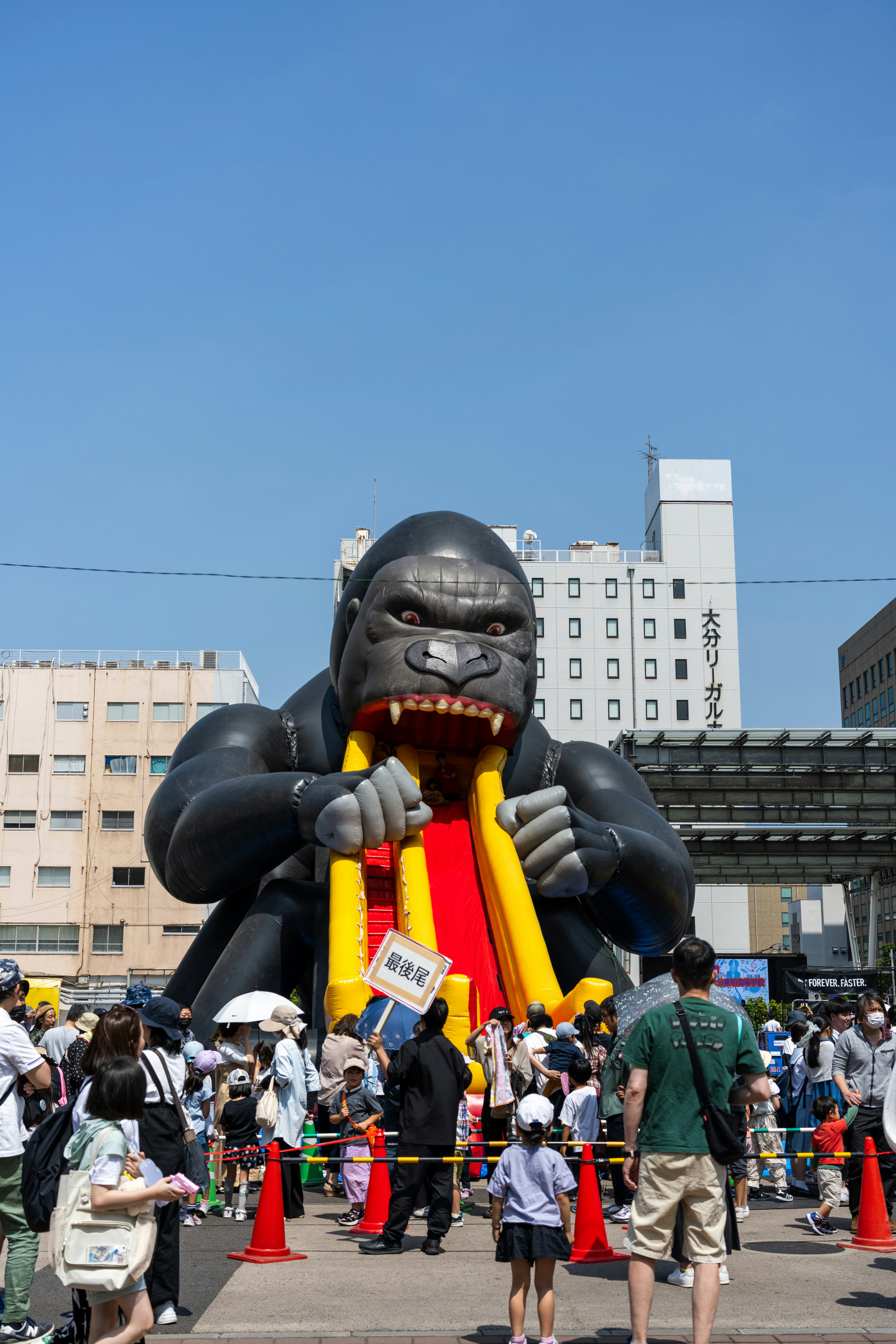 Giant Gorilla Slumbering with a Colorful Slide in City Square