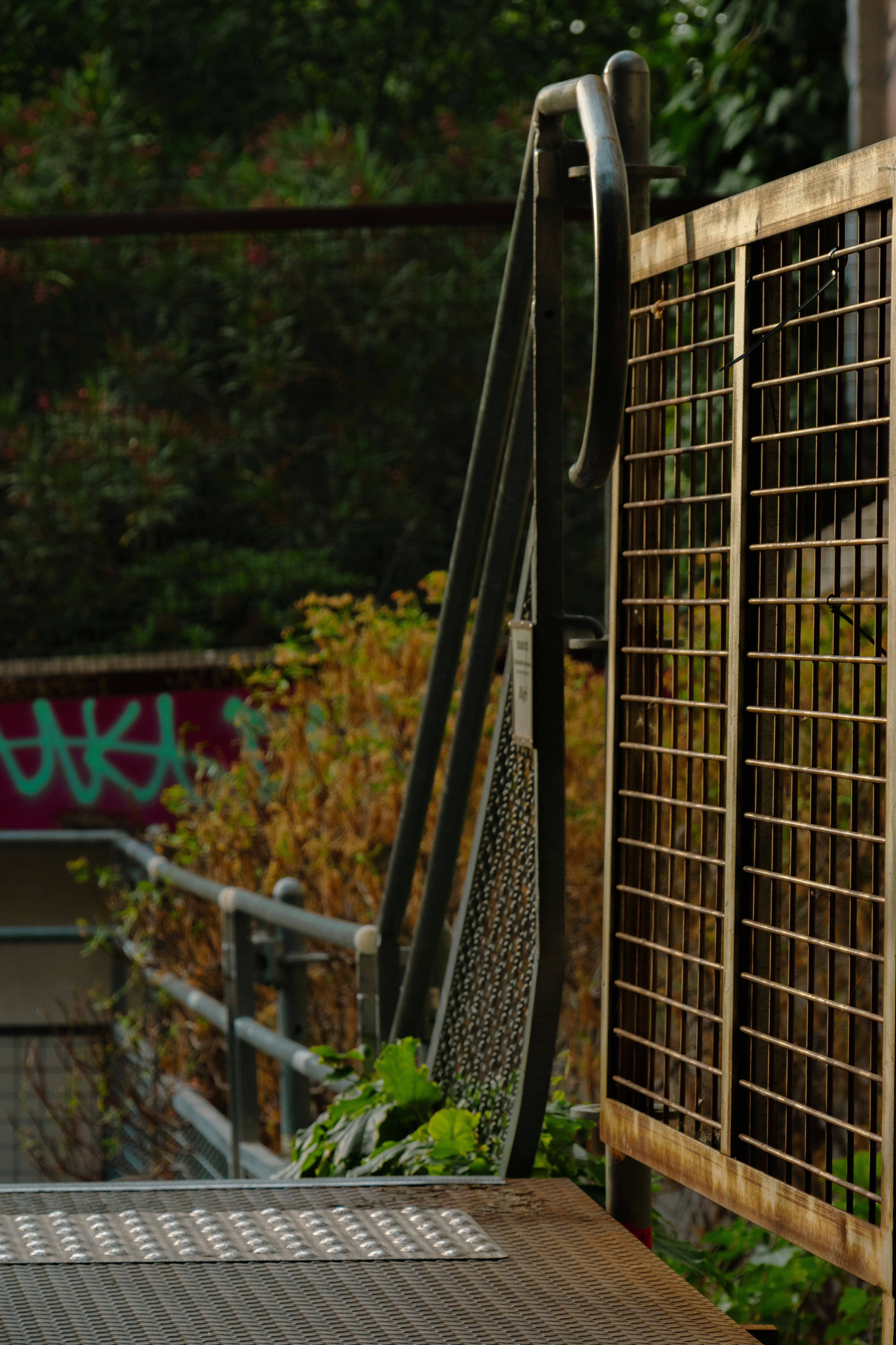 Dusk Gate: Weathered Rails and Quiet Green