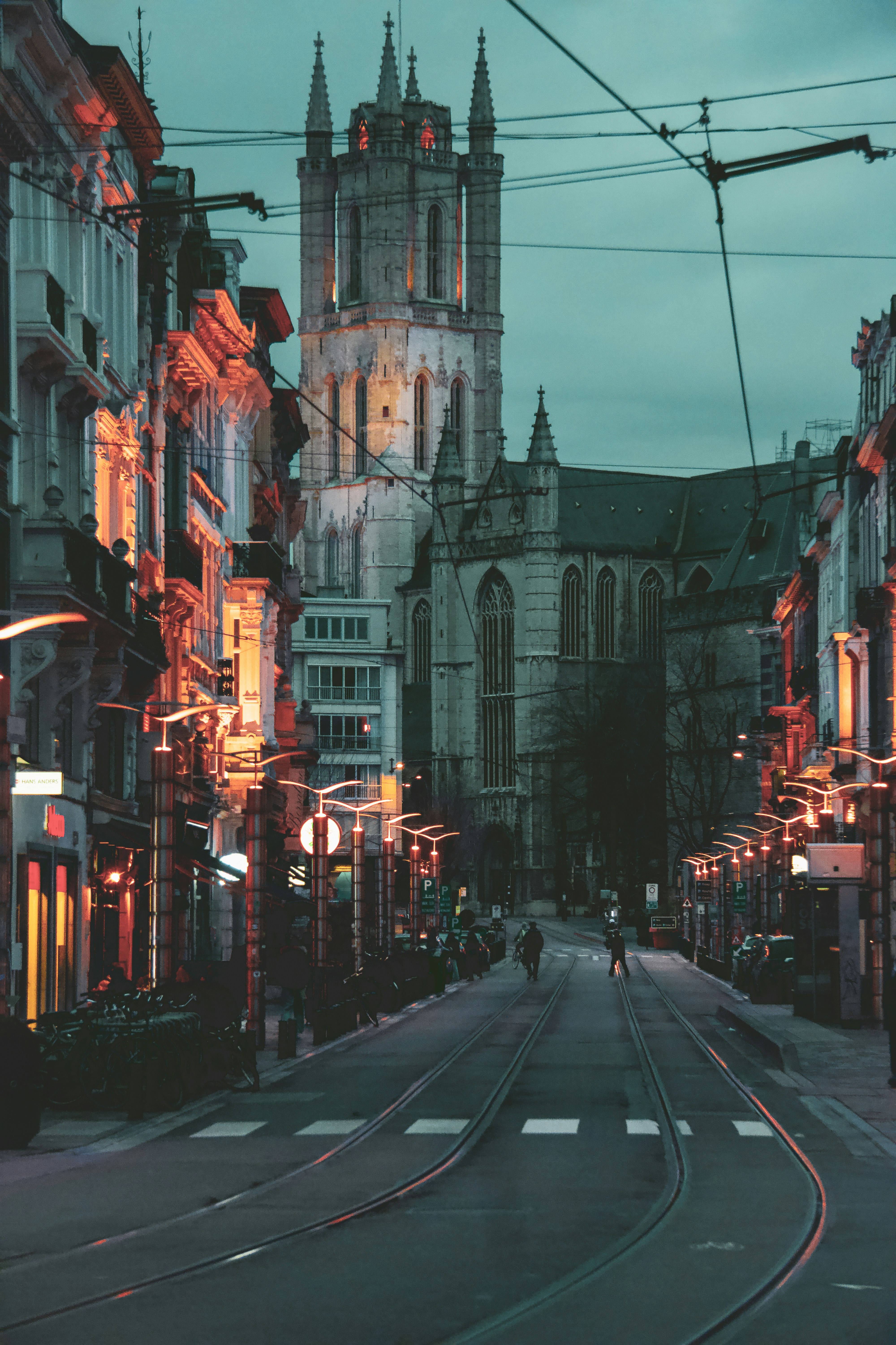 Lovely evening shot of a street in Ghent, Belgium.