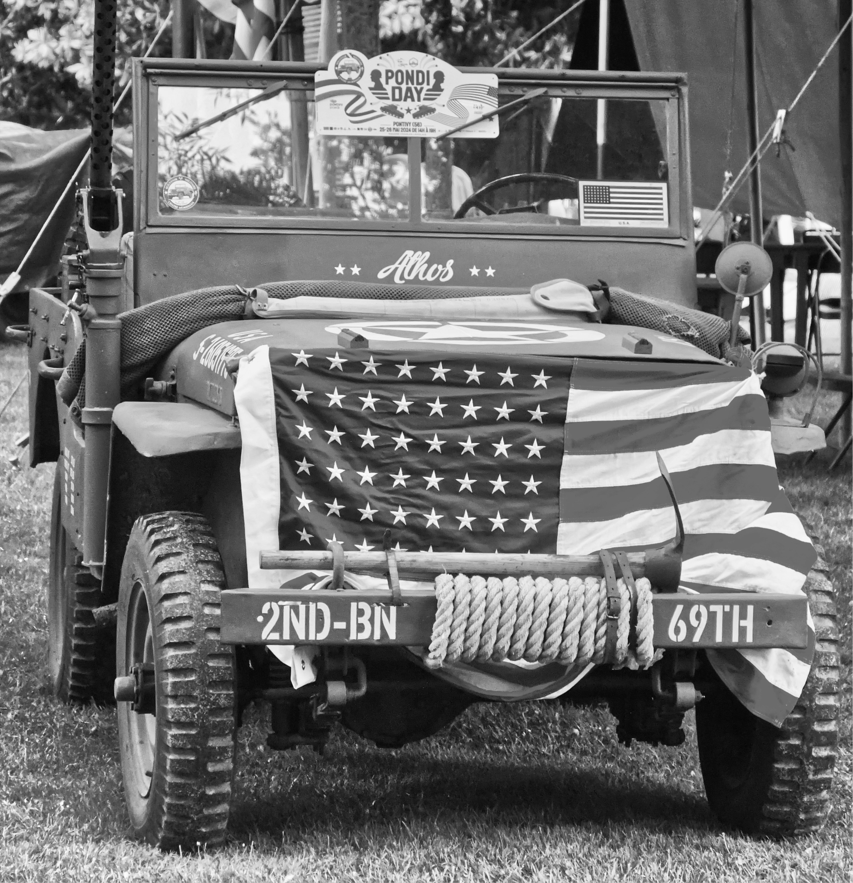 Stars and Stripes on a Weathered Jeep at Heritage Day Rally