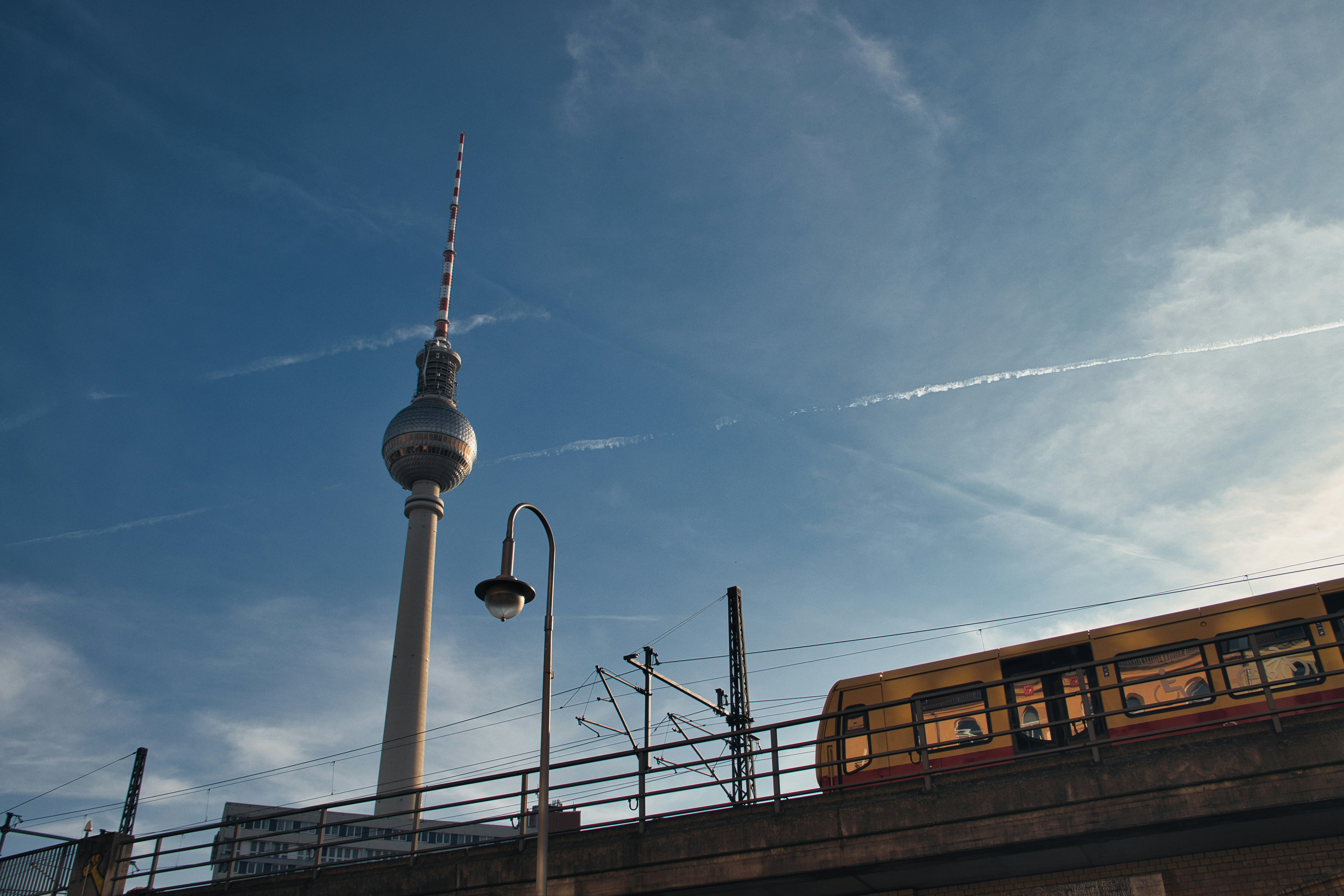 Berlin Skyline: Fernsehturm and the Moving Streetcar