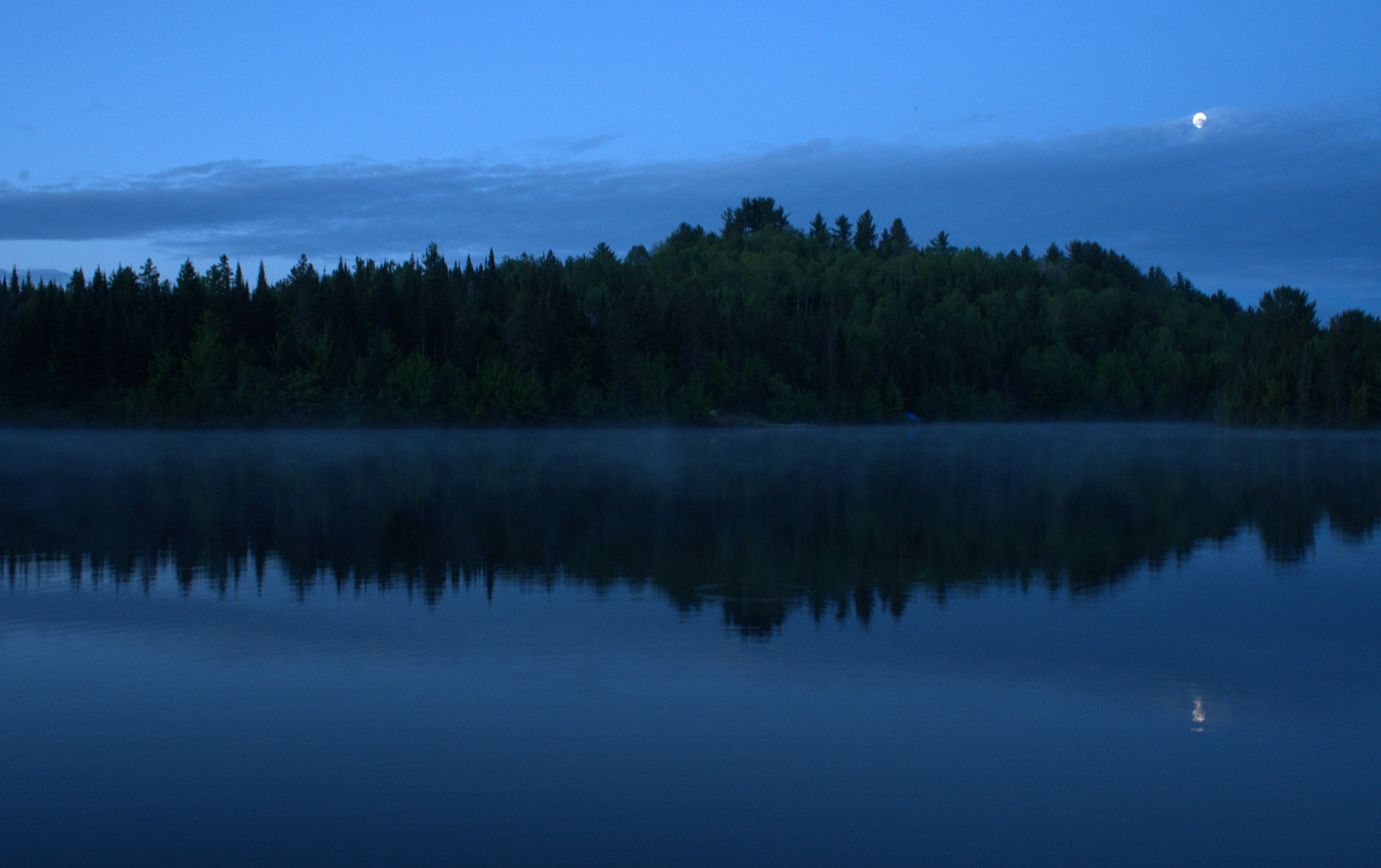 A full moon rising over a lake with trees in the background photo ...