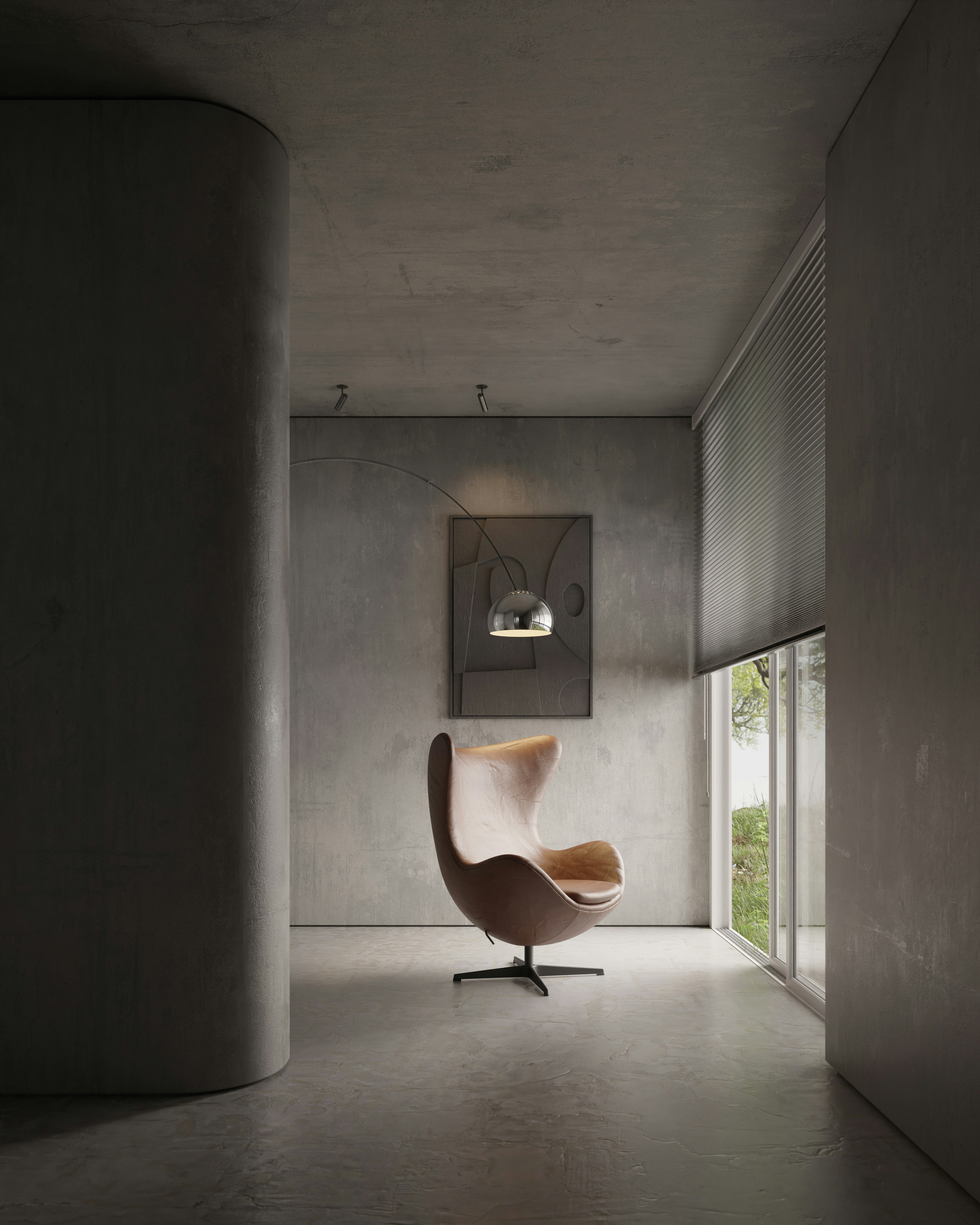 A chair sitting in a room next to a window photo – Free Grey Image on ...