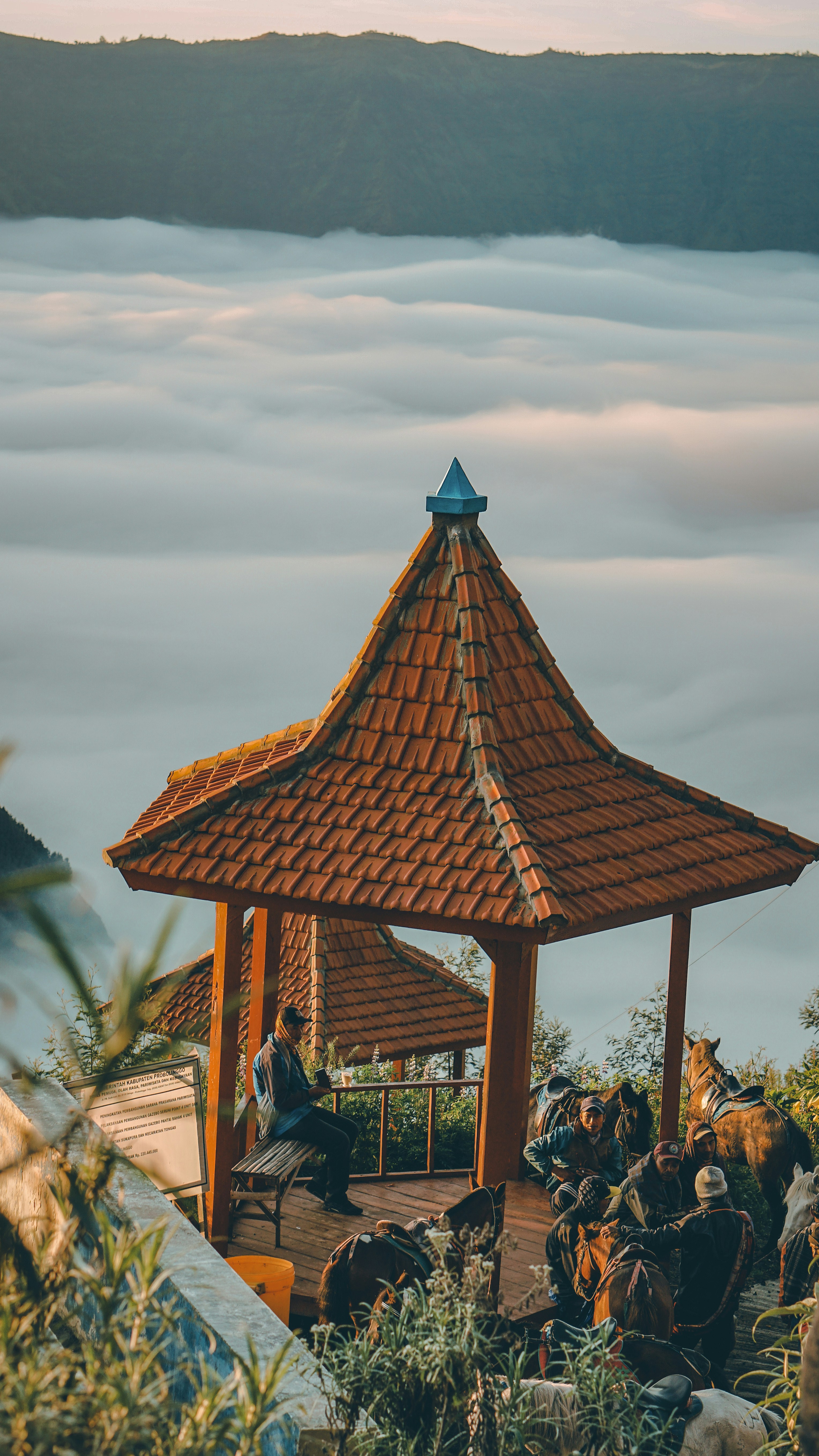 Cloudbreak Gazebo: Terracotta Roof Rising Above the Sea of Clouds