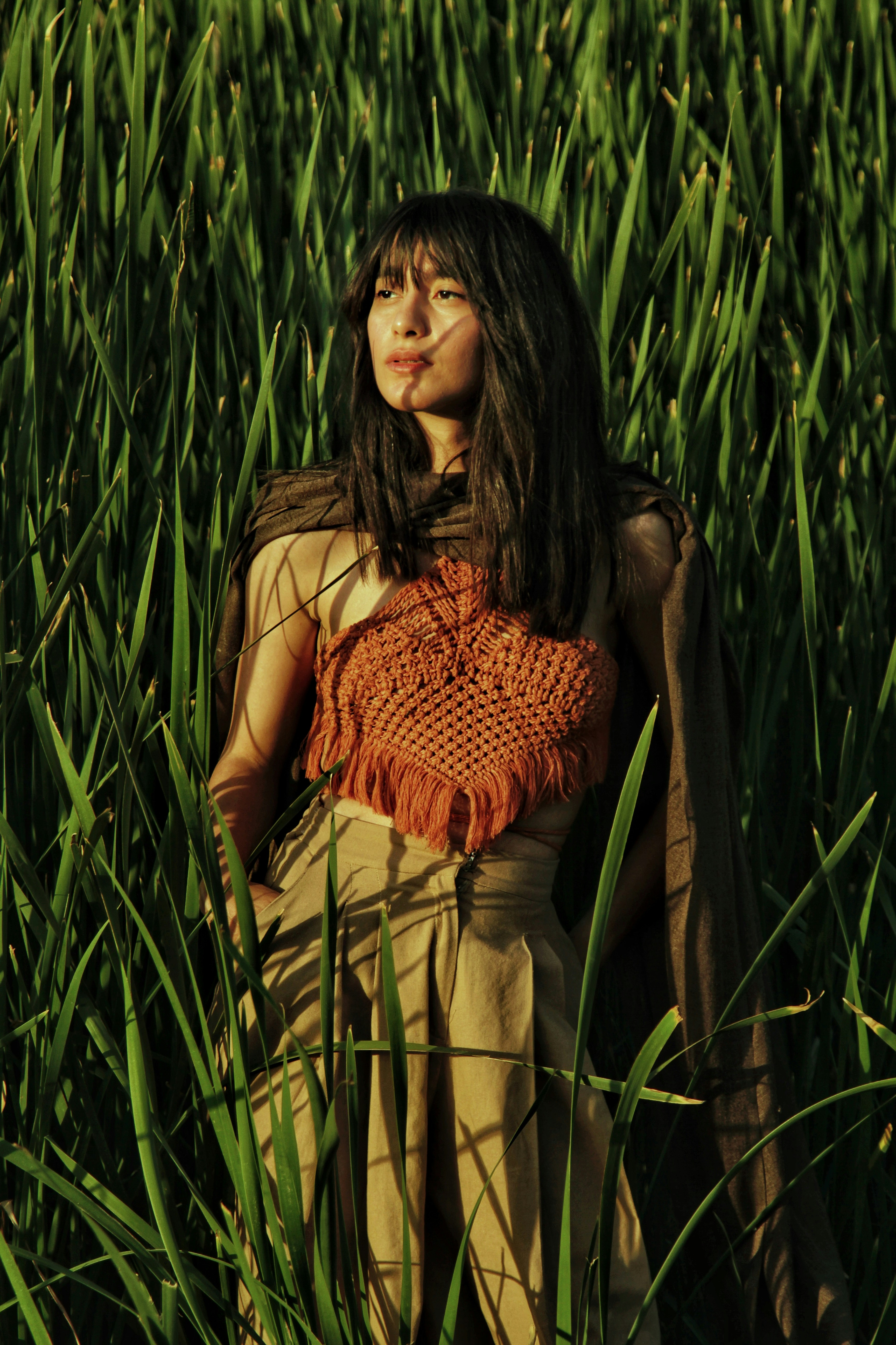 Sunlit in the Reeds: A Portrait among Tall Green Blades