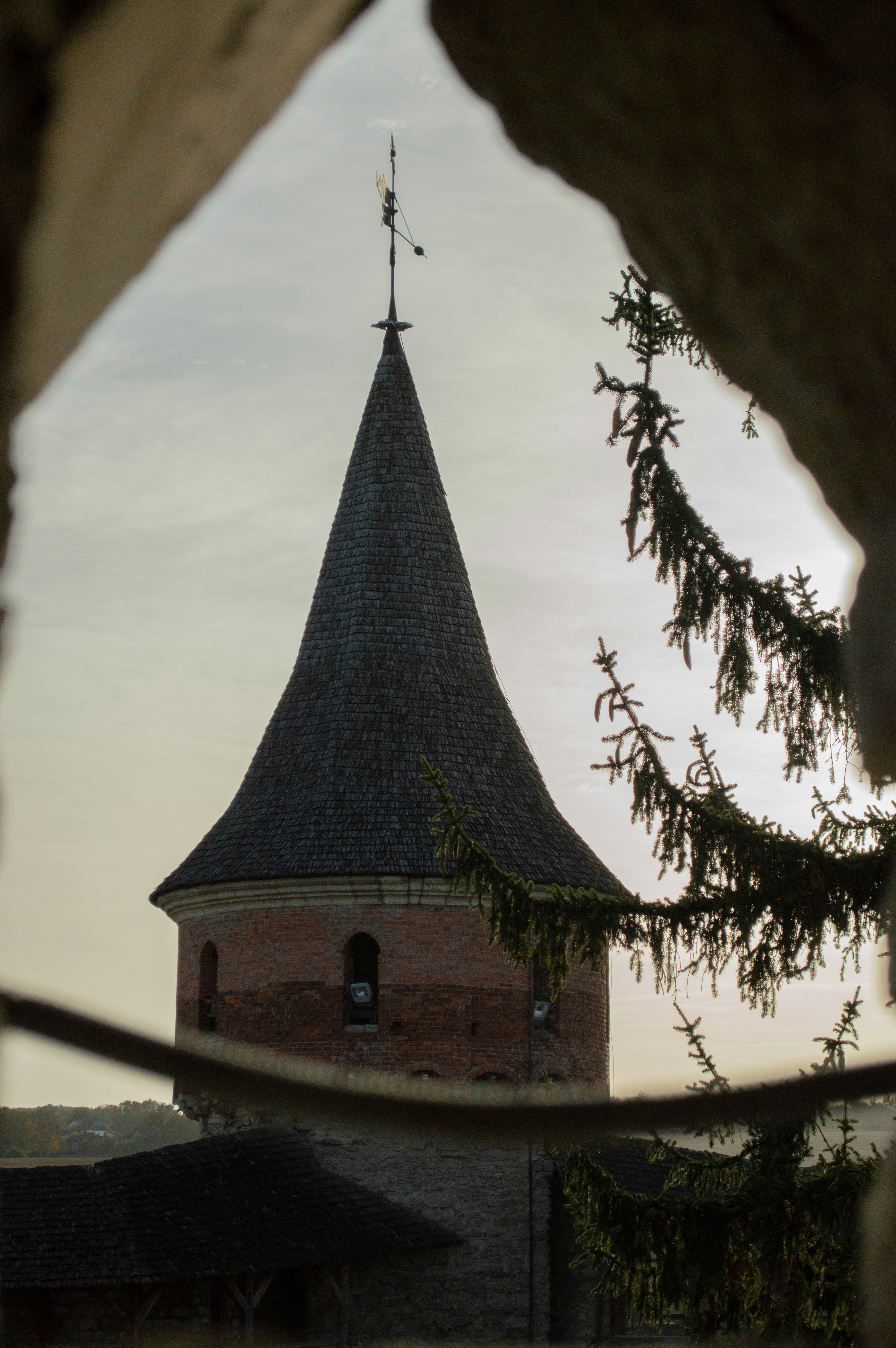 The Narrow Spire: A Tower Peeking Through a Framed Vista