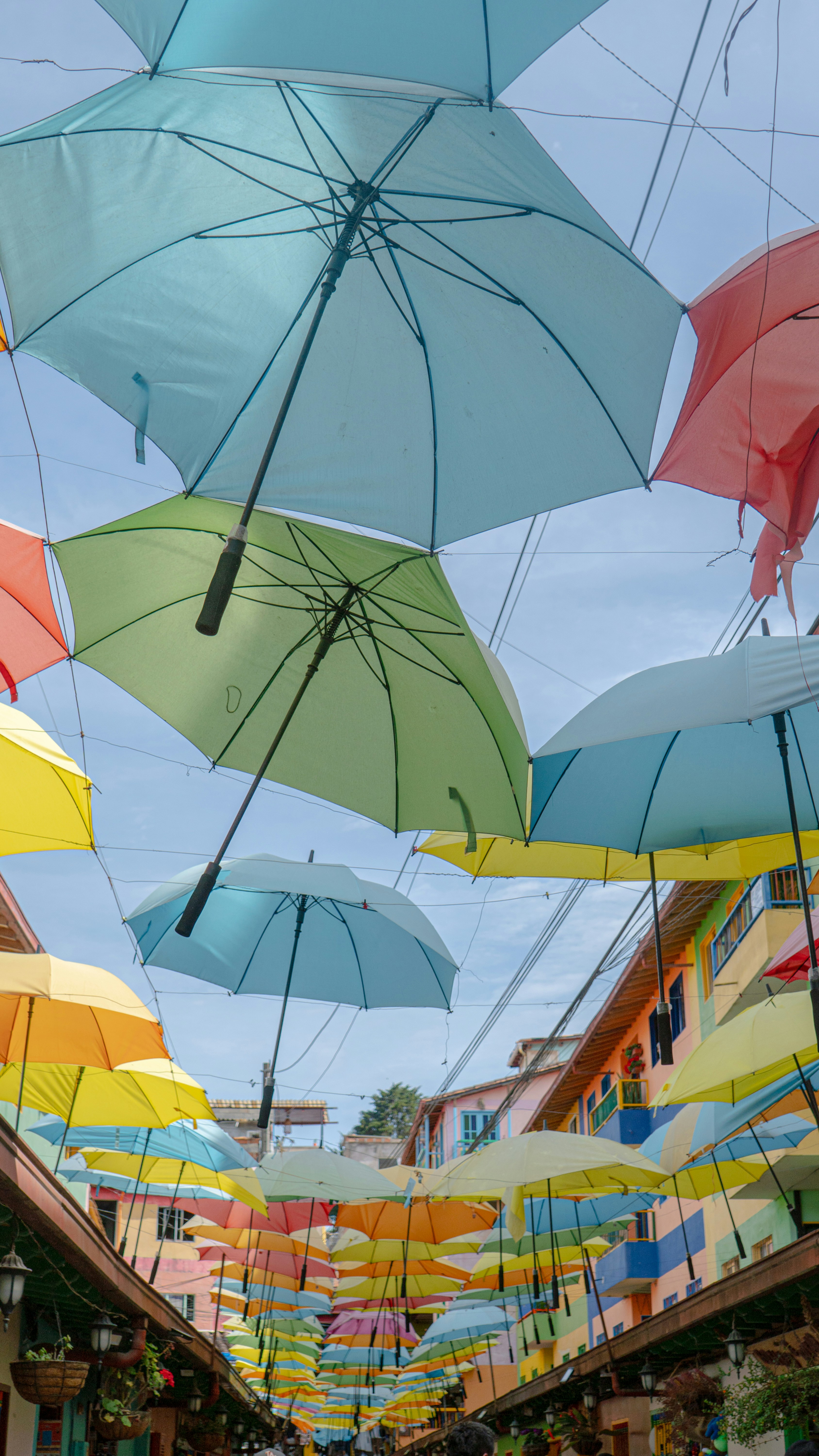 A bunch of umbrellas that are hanging in the air photo – Free Colombia ...