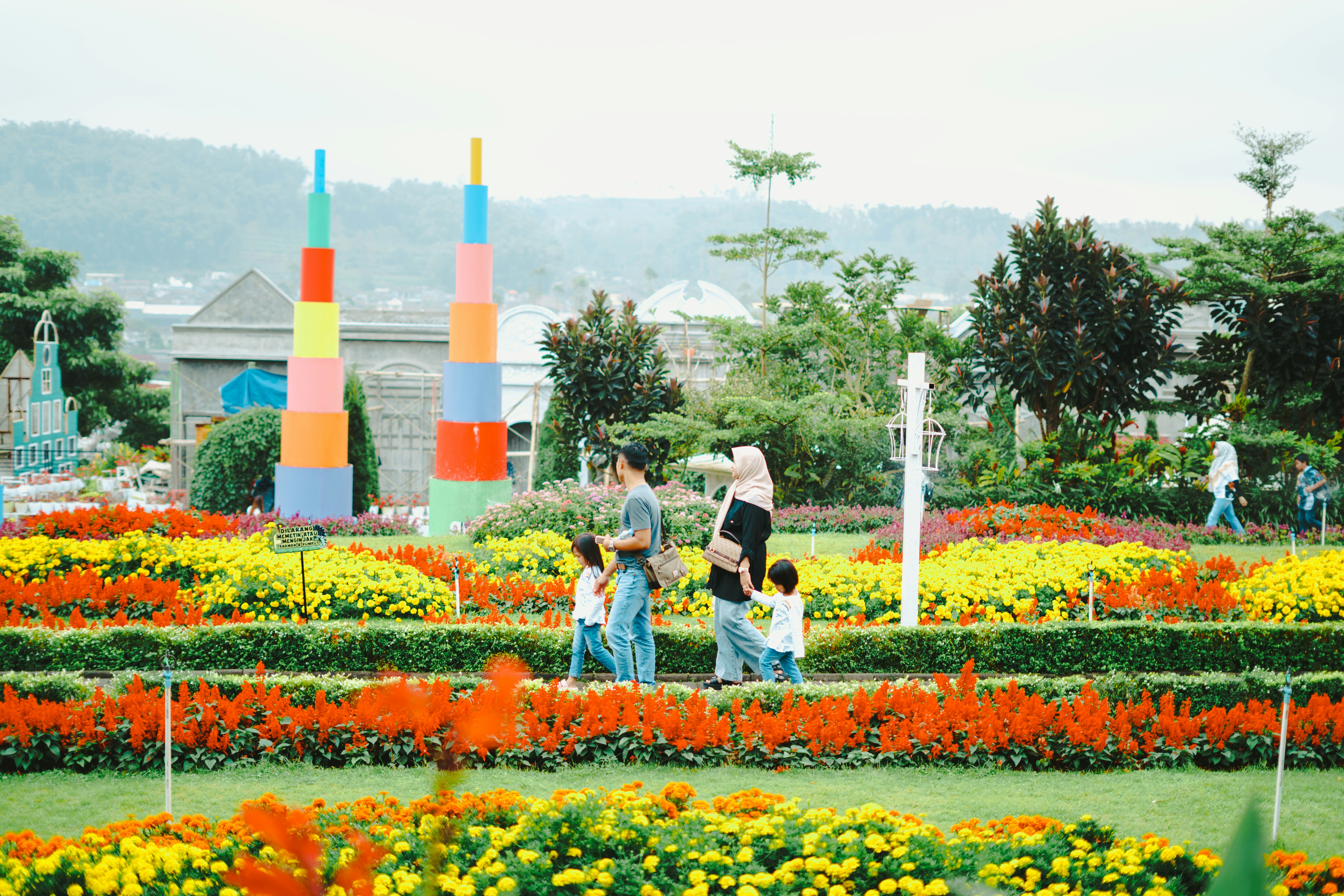 play in the flower garden with family