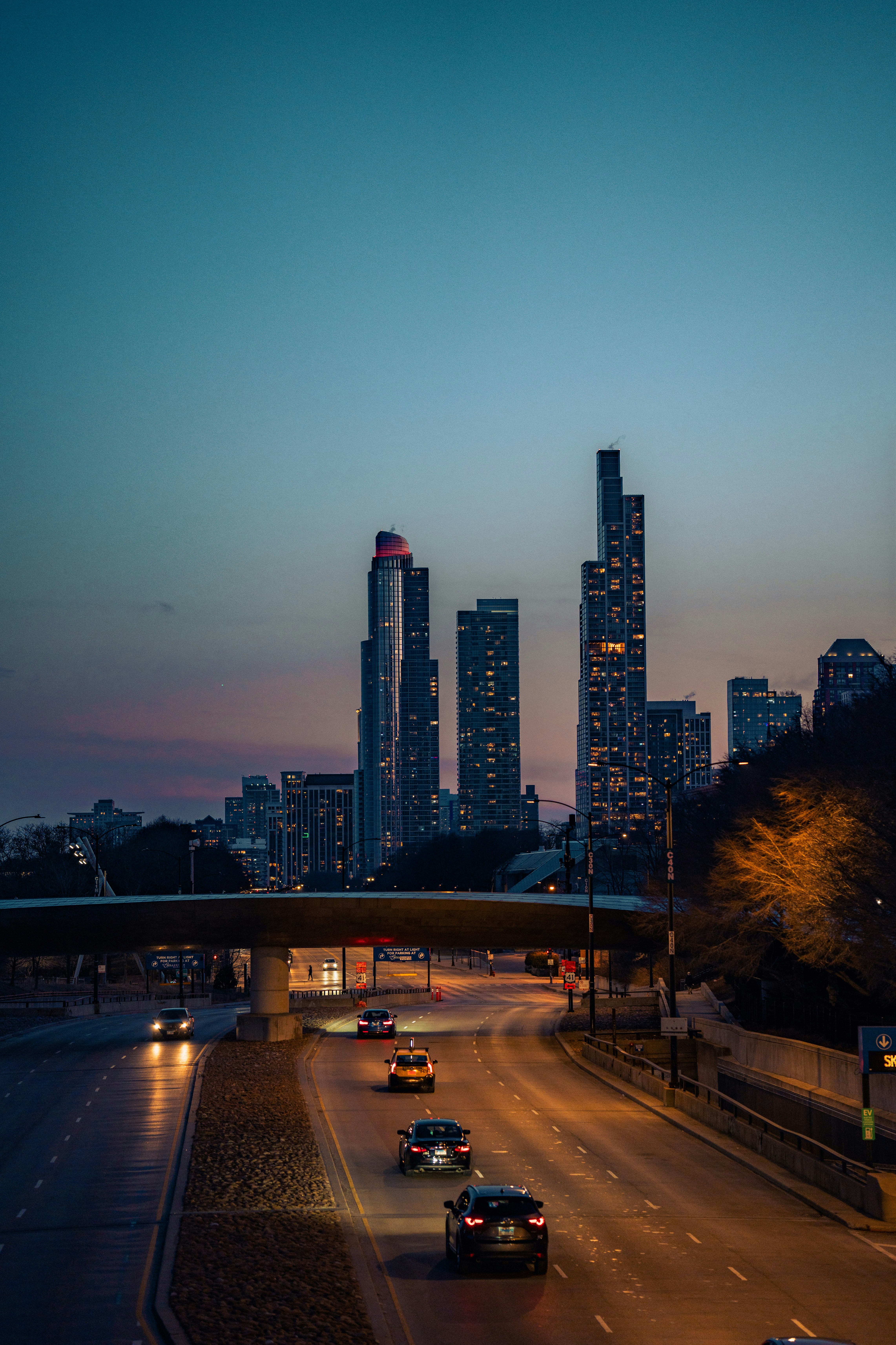 A view of a city at night from a freeway photo – Free Chicago Image on ...
