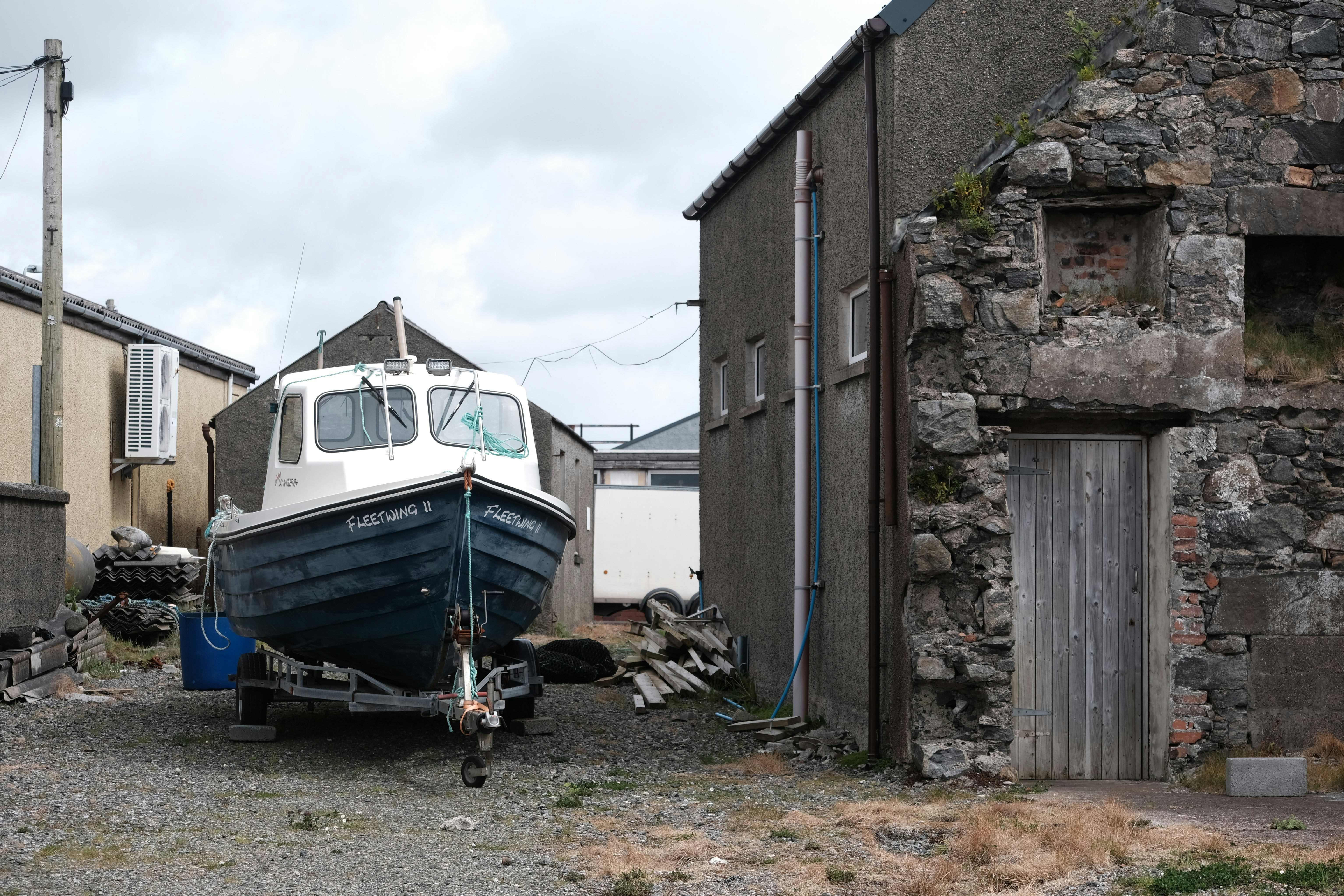 Harbor Boat in the Quiet Yard