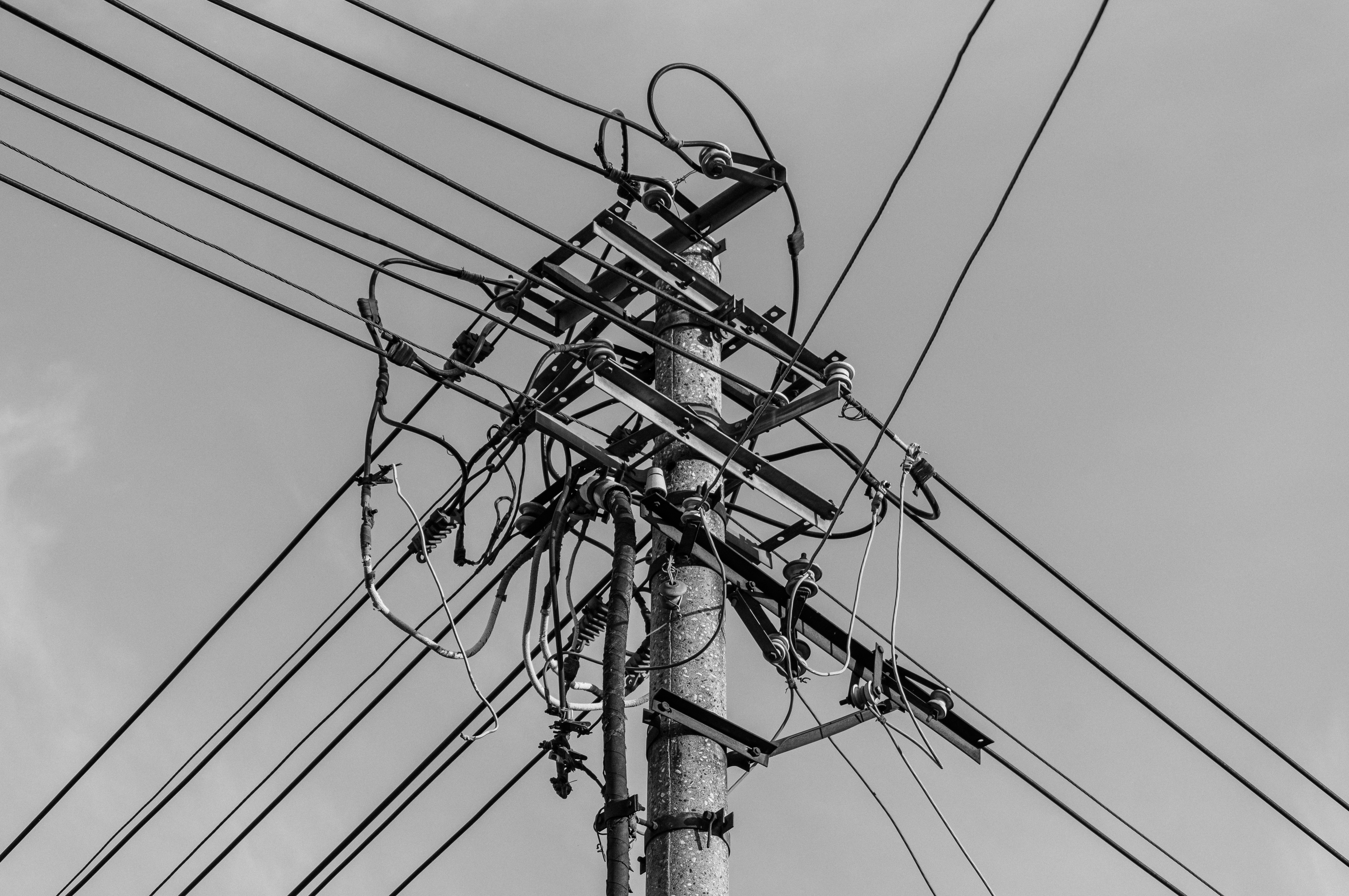 A black and white photo of power lines and wires photo – Free Grey ...