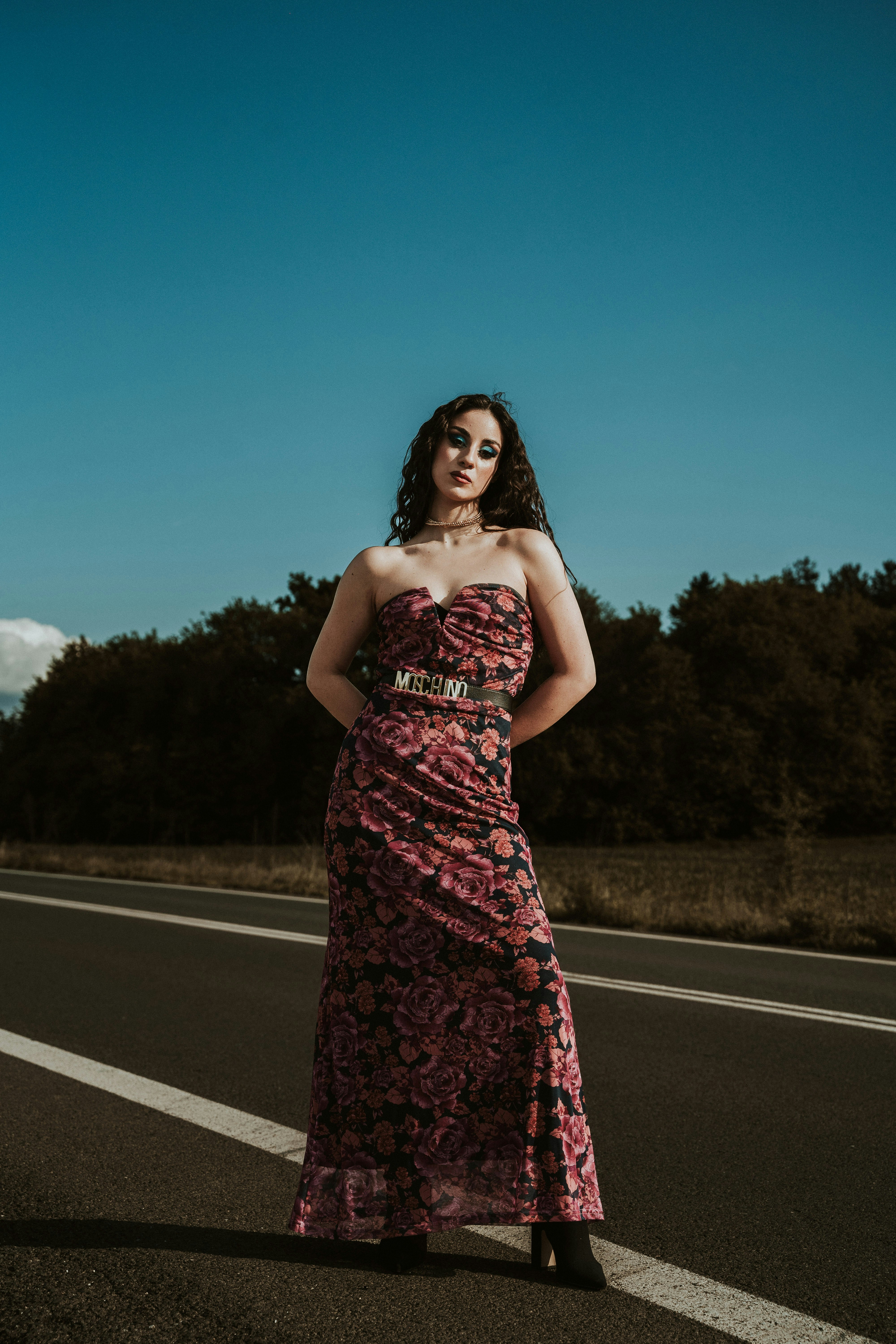 Roadside Velvet: A Pink Floral Portrait on Open Asphalt