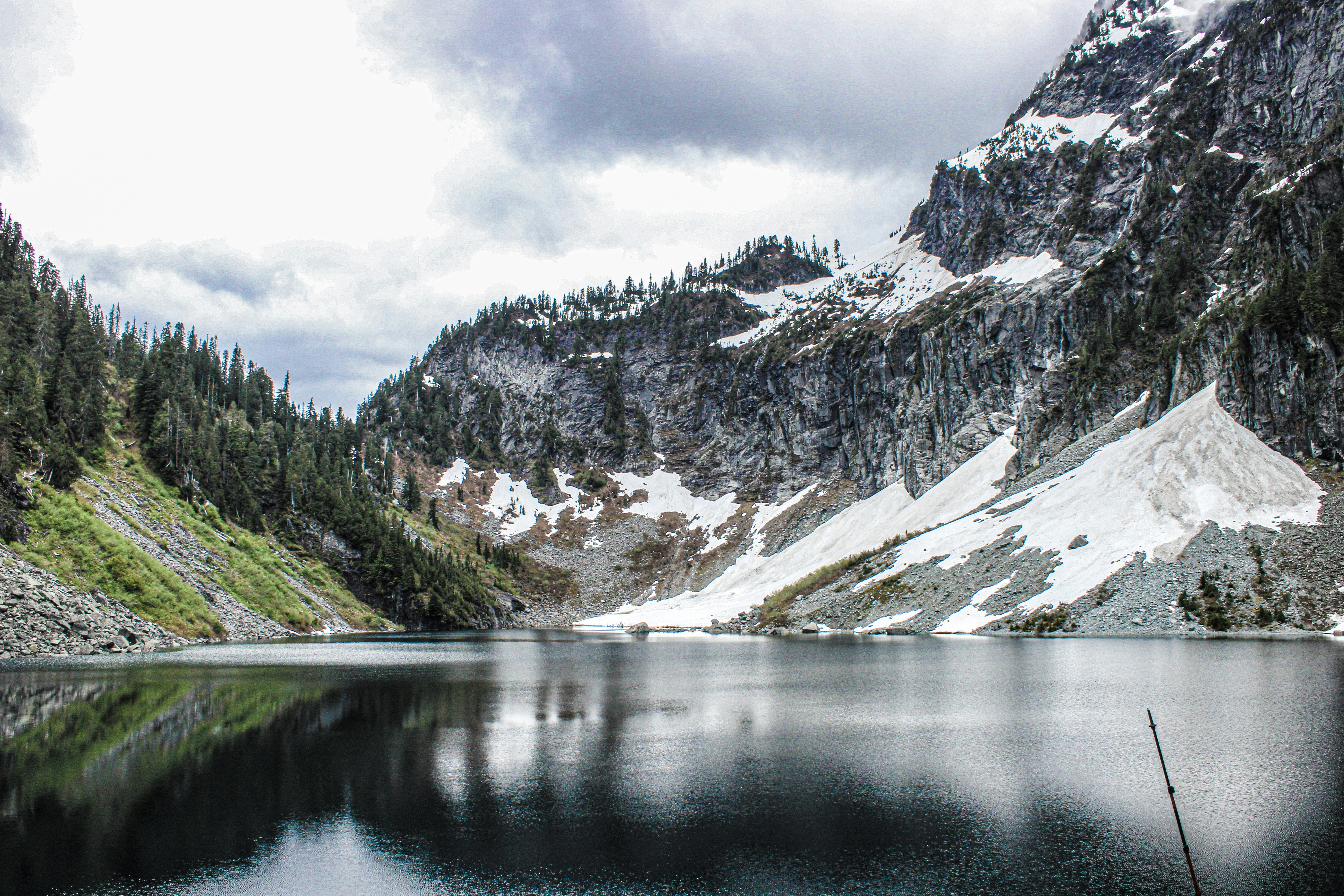 A mountain lake surrounded by snow covered mountains photo – Free Lake ...
