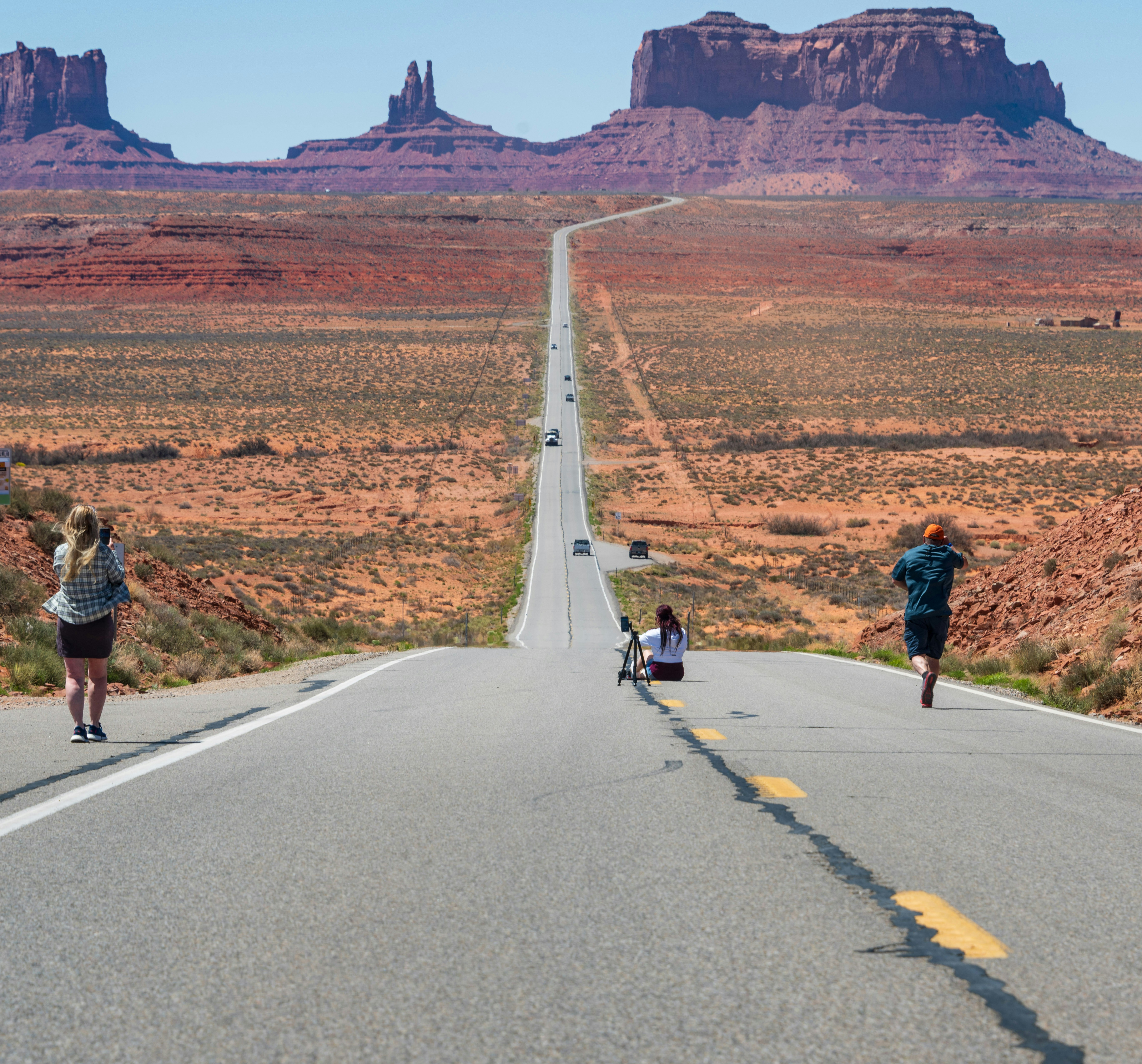 Fans attempt to recreate the famous running scene from Forrest Gump at the iconic Forrest Gump Point near Monument Valley. A bit crazy, but you've gotta do it! This is where Forrest says, "I'm tired. I think I'll go home."