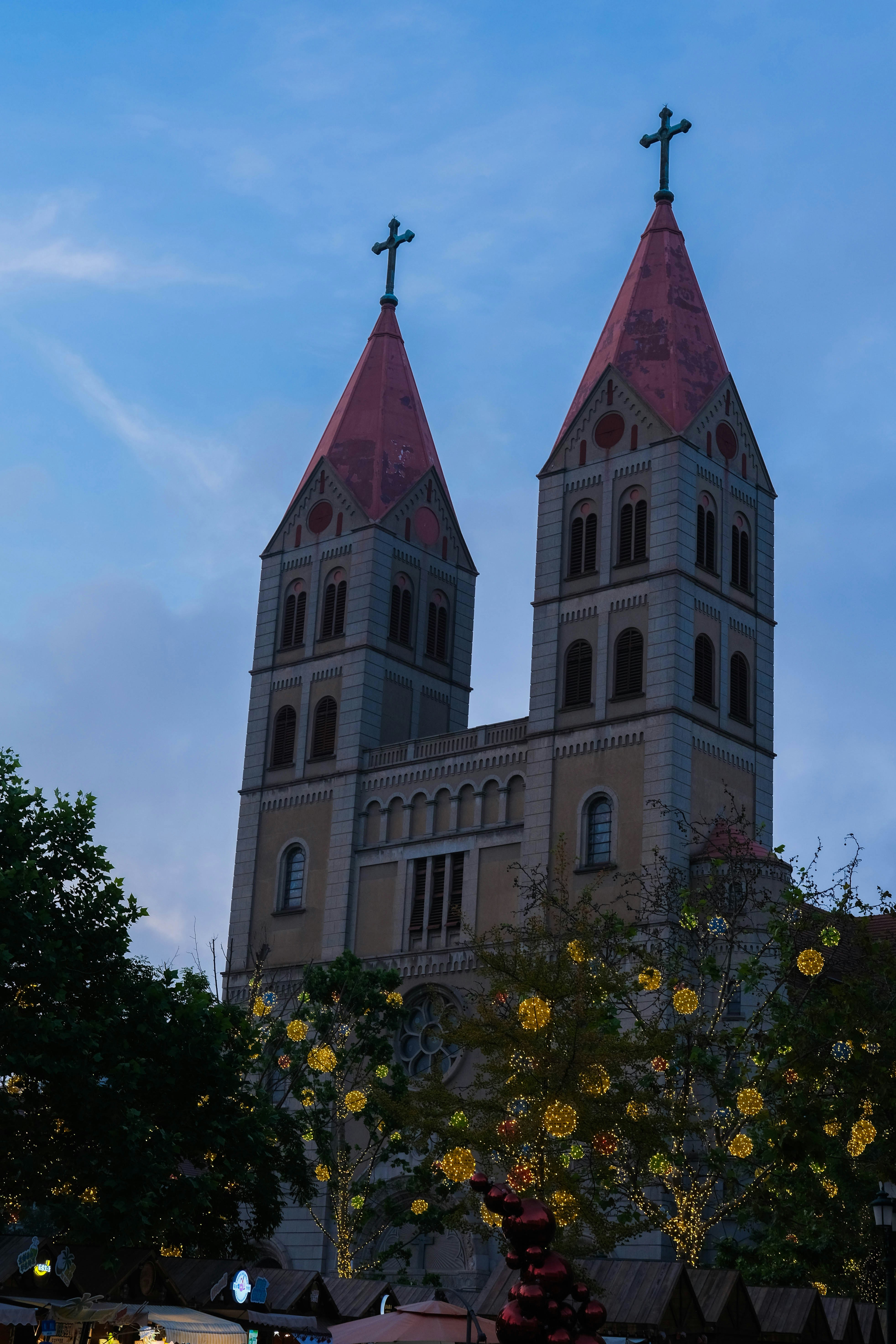 A church with two towers and a cross on top photo – Free 青岛 Image on ...