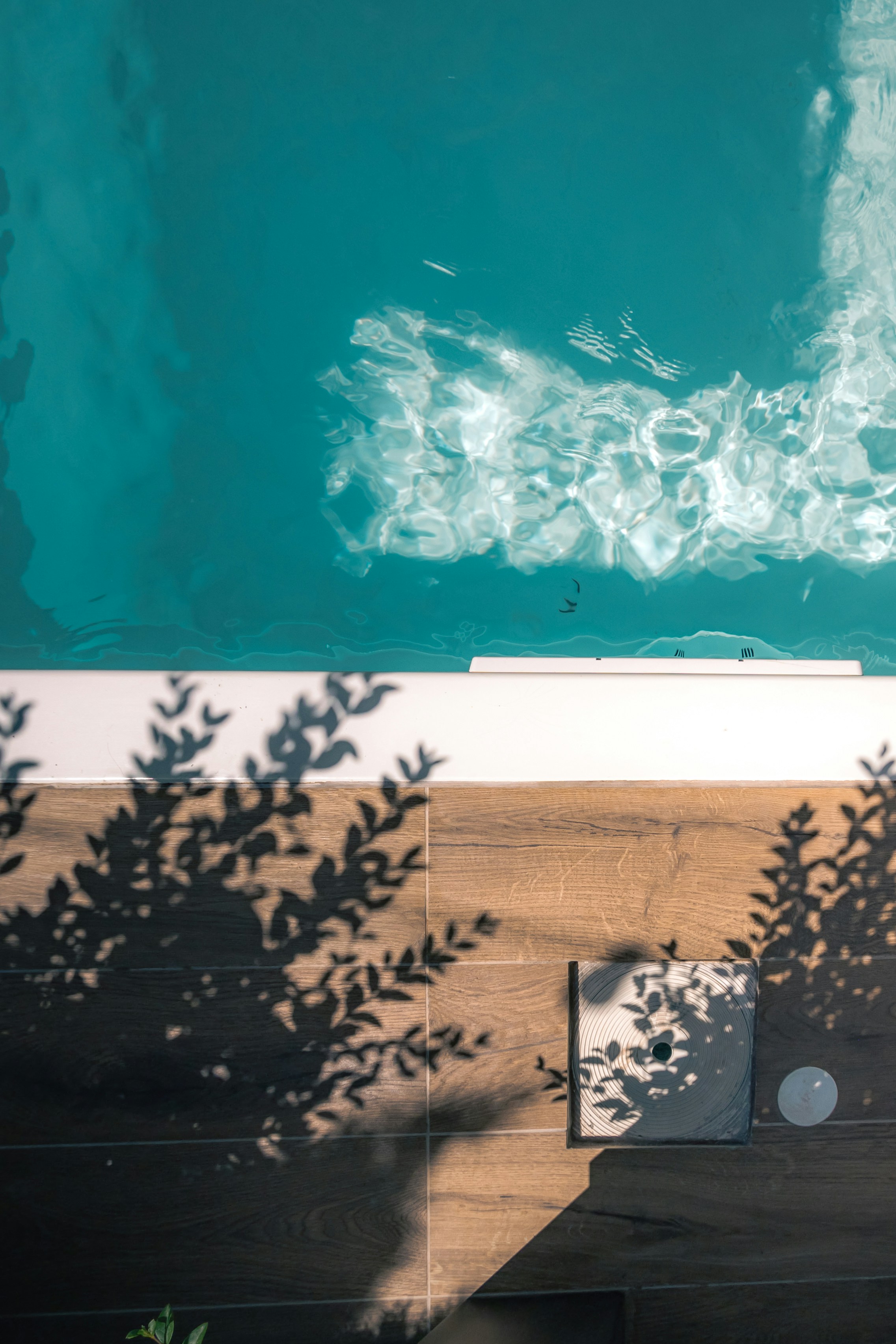 A view of a pool from above looking down at the water photo – Free Blue ...