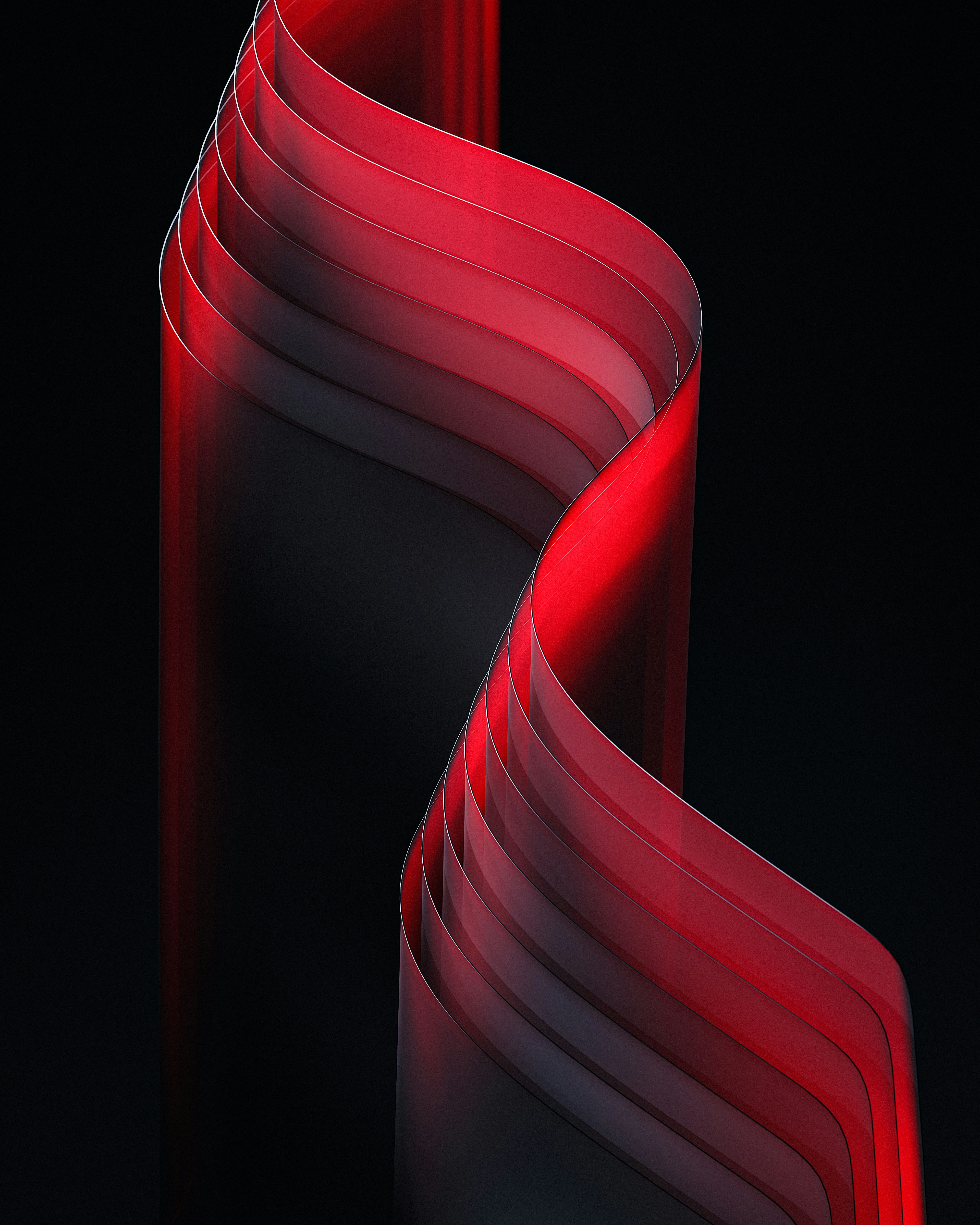 A group of red curved objects on a black background photo – Free 3d ...