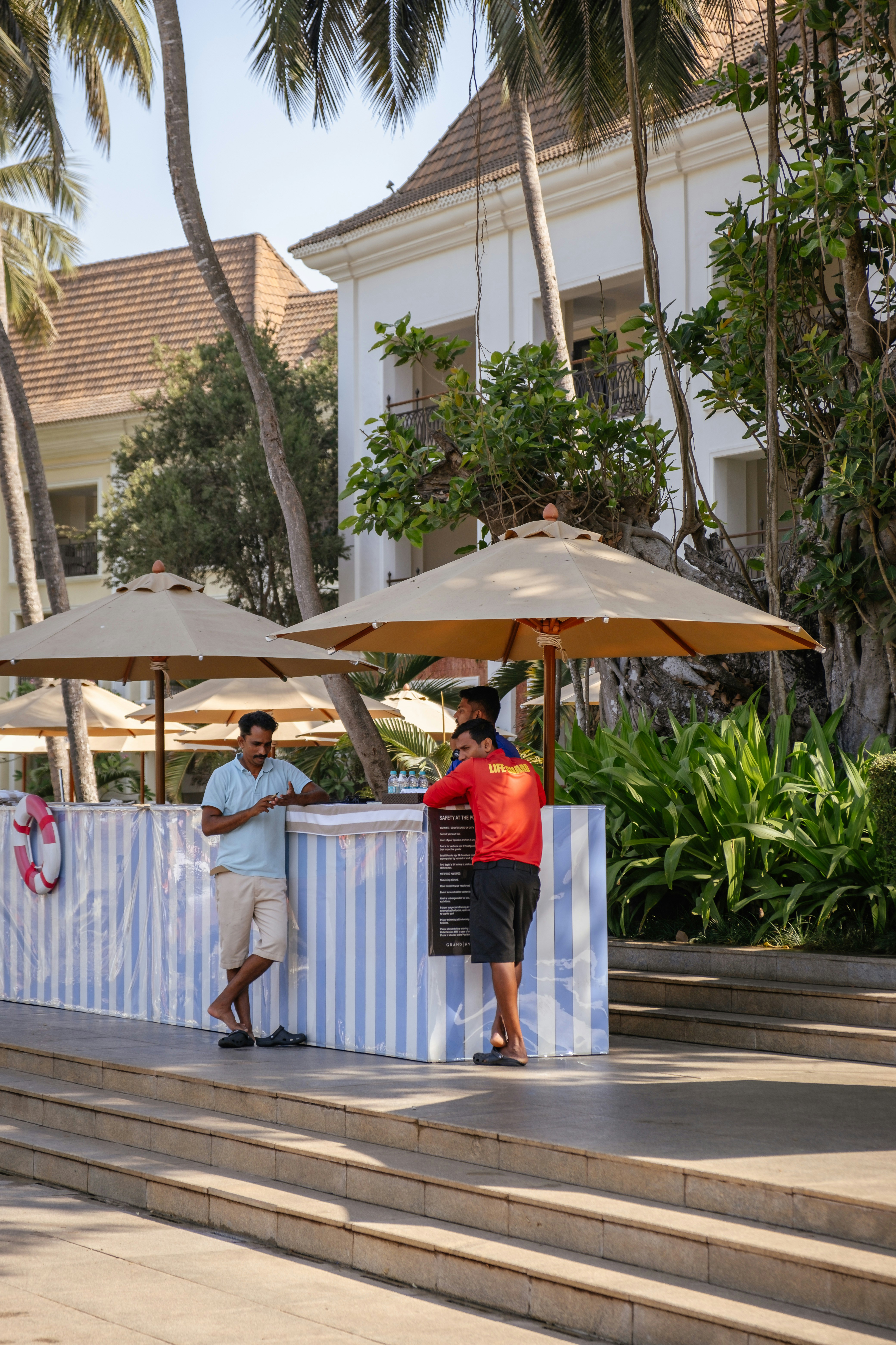 Sunlit Palms and a Red-Shirt Moment at the Poolside Bar
