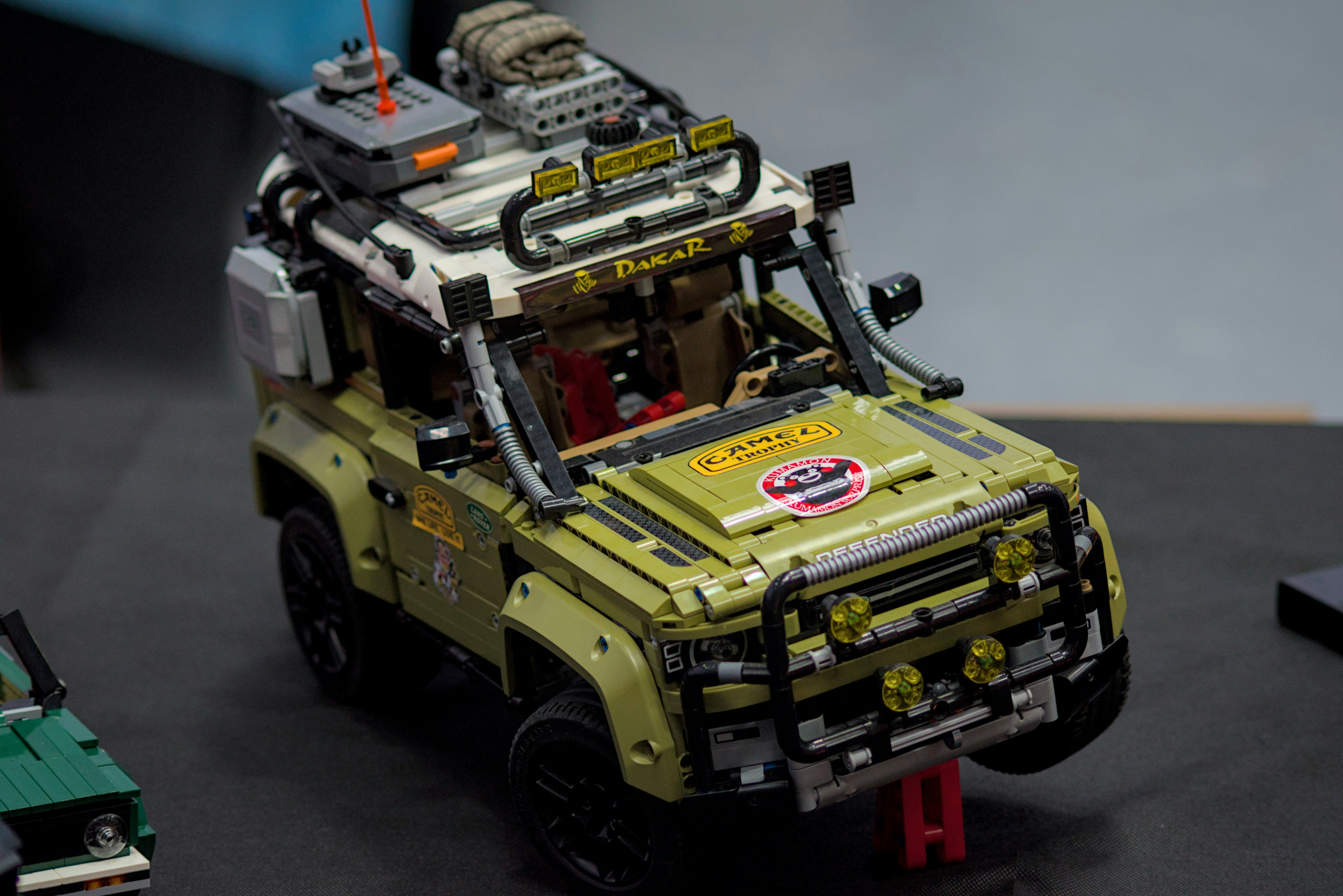 Dakar Rally Lego: A meticulously detailed olive-green off-road truck