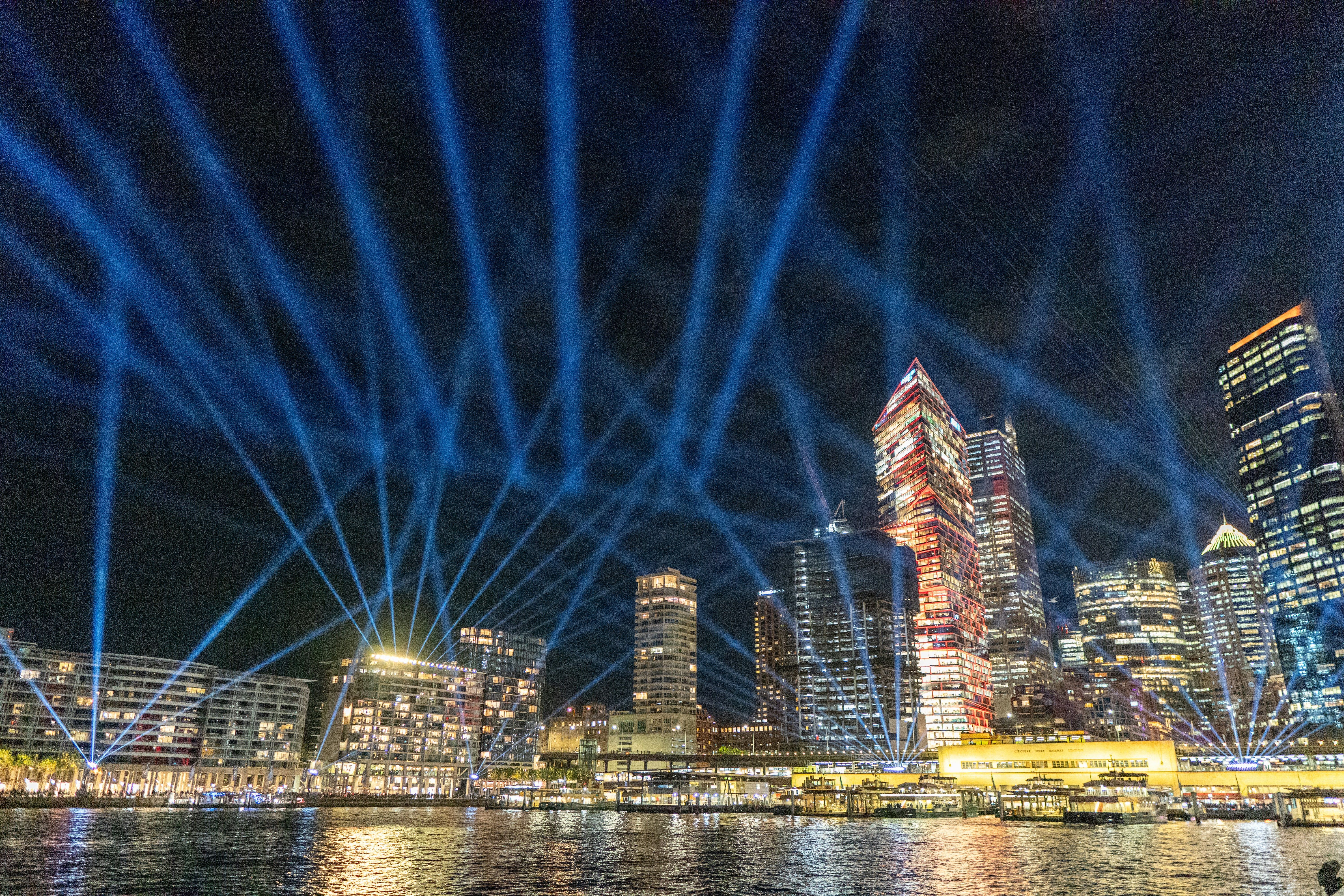 Circular Quay laser show, from Overseas Passenger Terminal, Sydney.