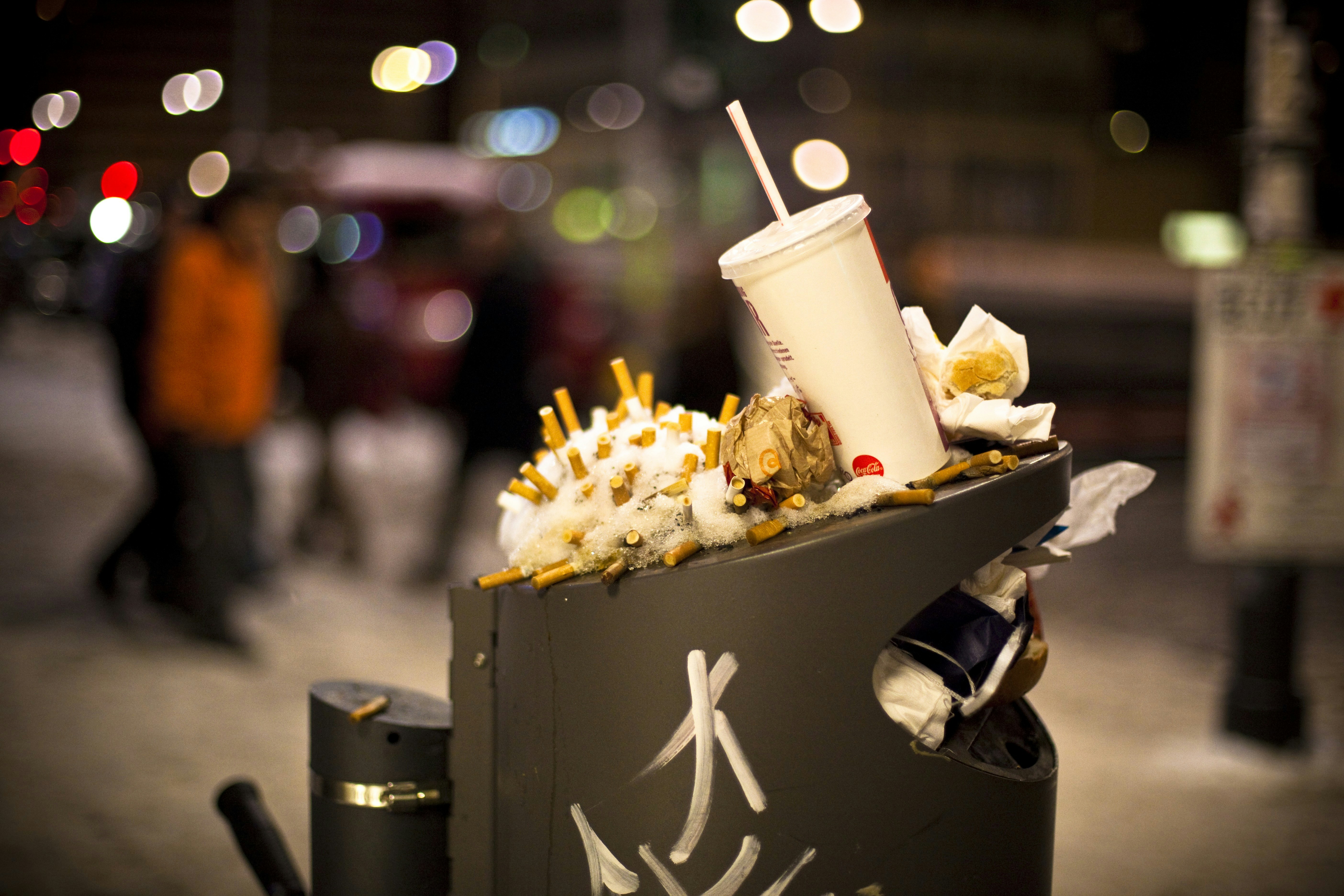 Midnight Street Snack Crown: Fries and Cup on a City Bin