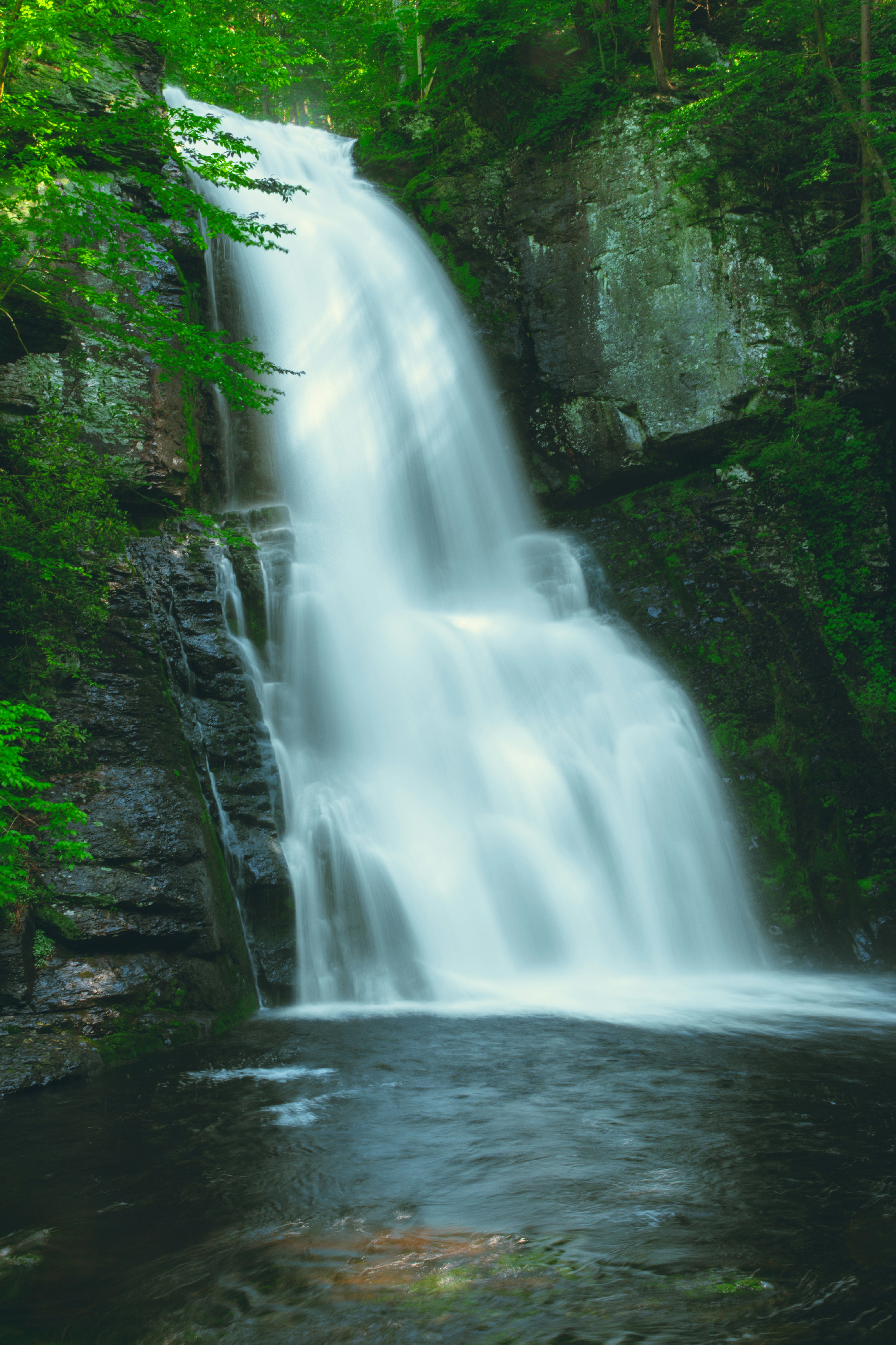 A waterfall in the middle of a forest photo – Free Waterfall Image on ...