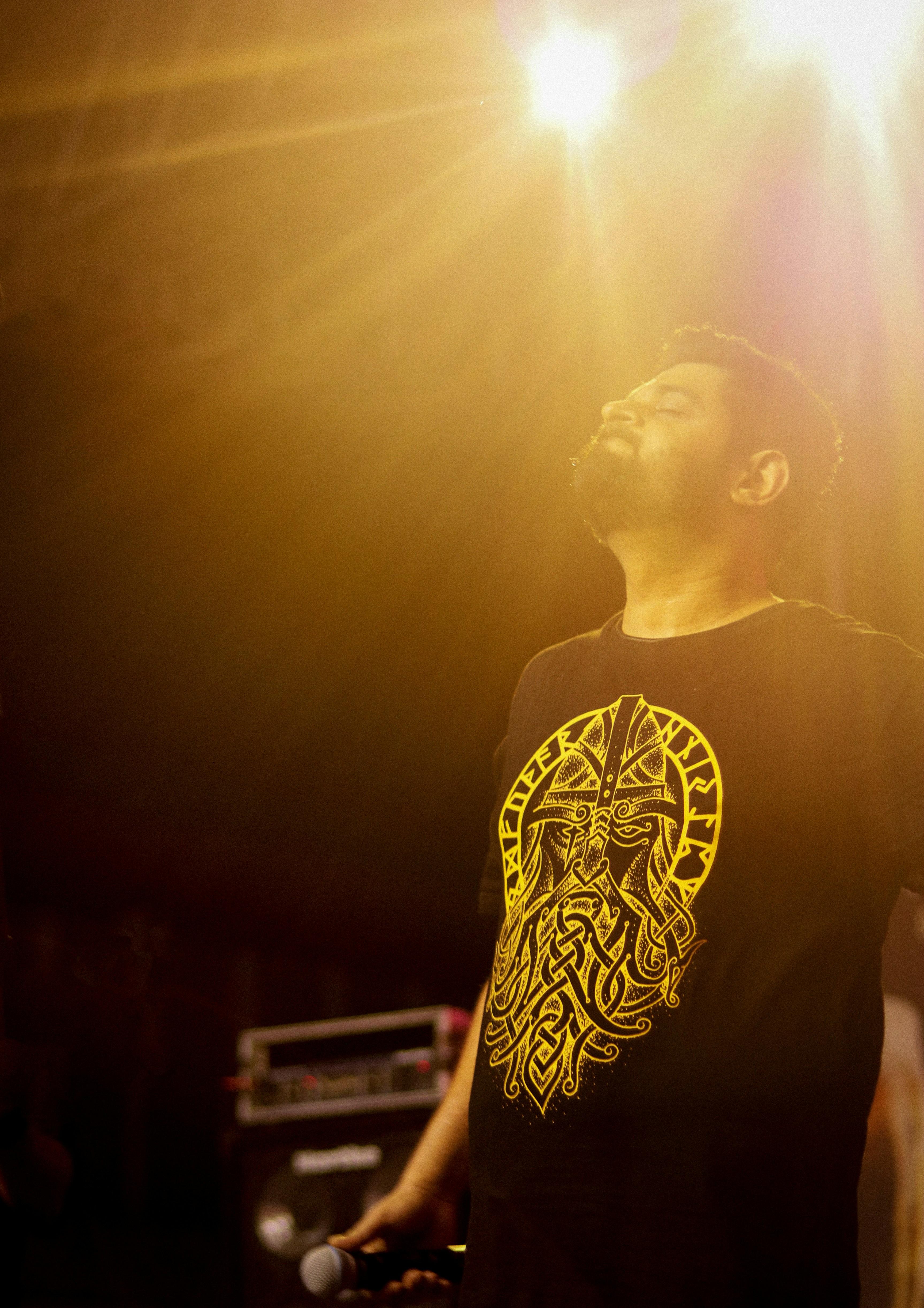 Stage Light Reverie: A Vocal Moment Under Golden Haze