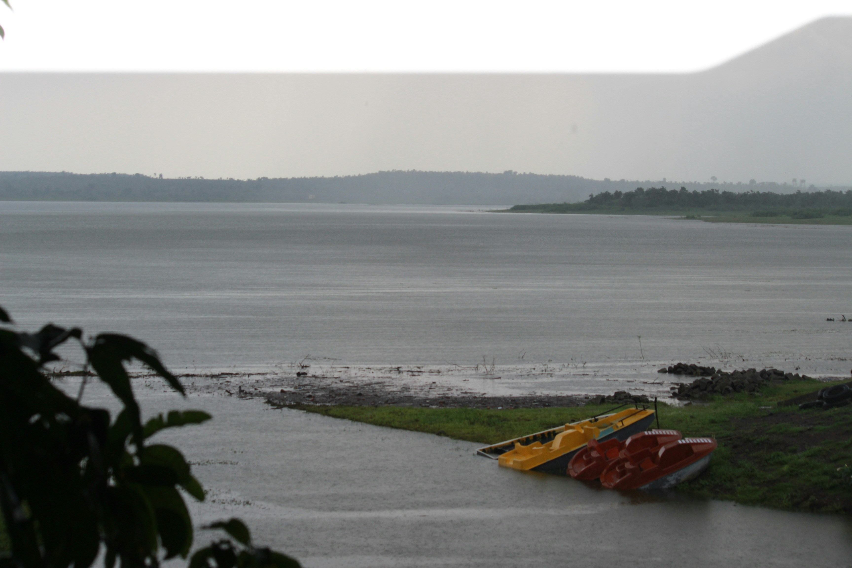 Riverbank Rendezvous: Yellow and Red Kayaks Rest on the Quiet Shore