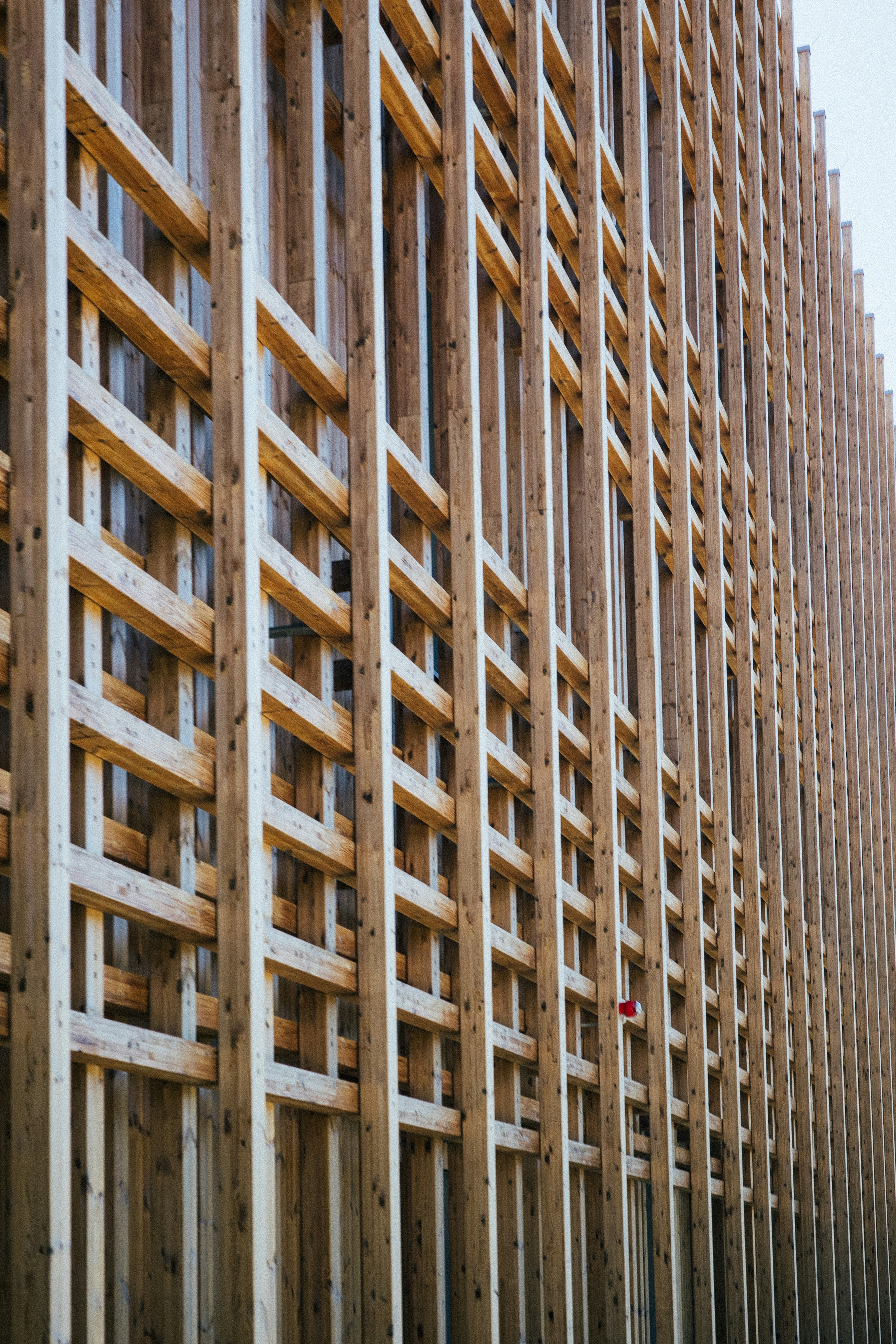 Rhythms of Timber: a vertical lattice facade receding in light