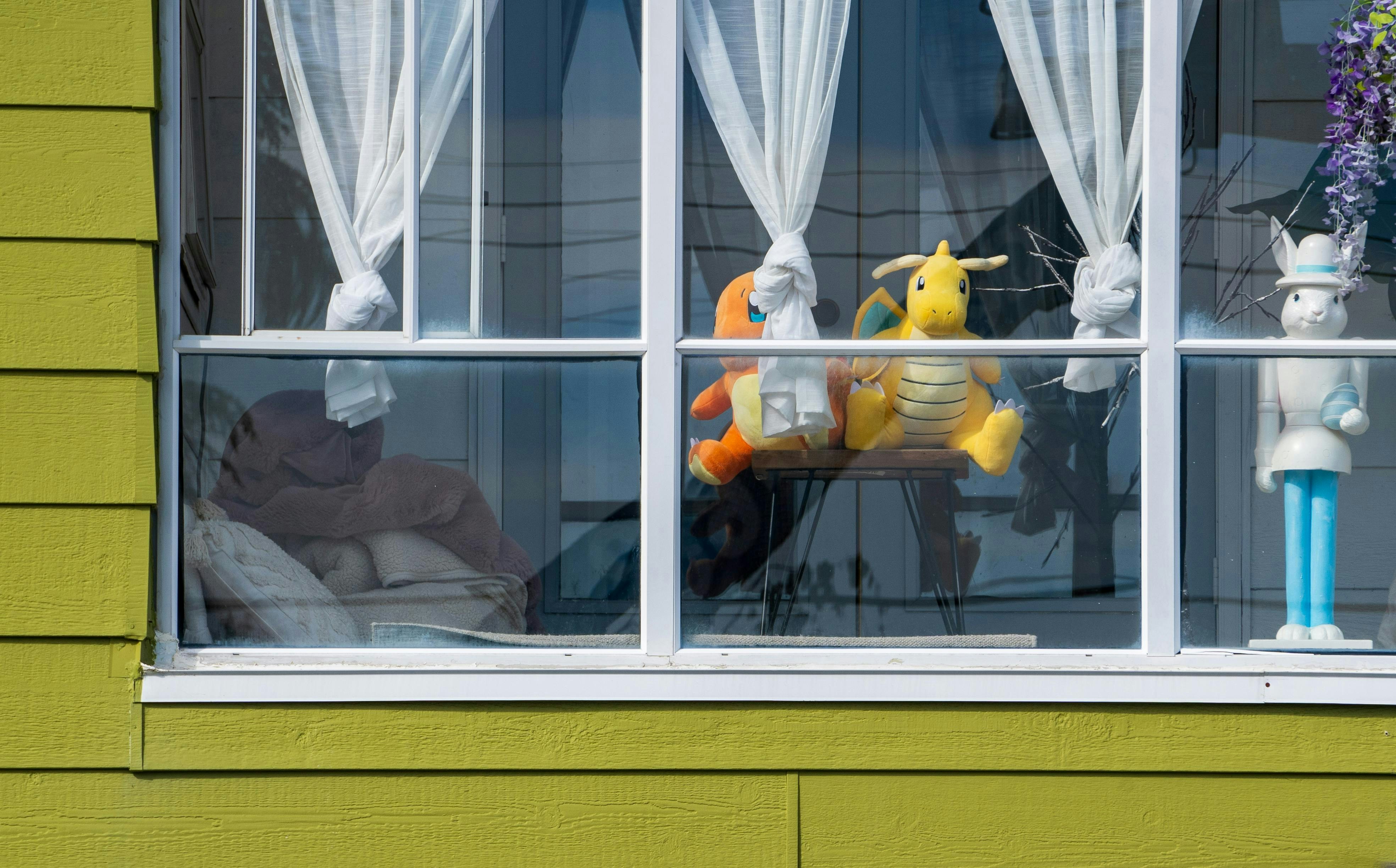 A window that has some stuffed animals in it photo – Free Window Image ...