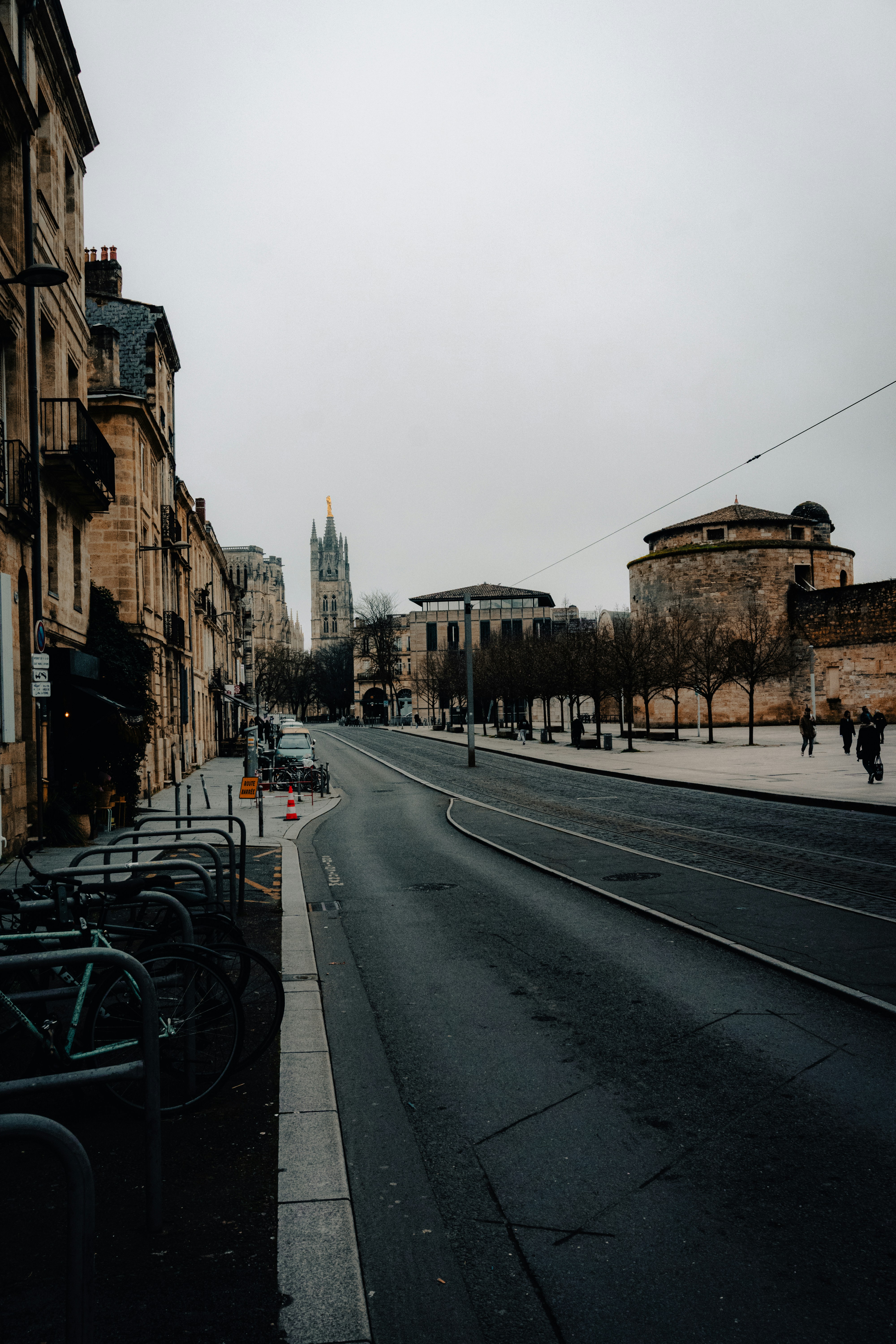 Cathedral Spire at the End of a European Street
