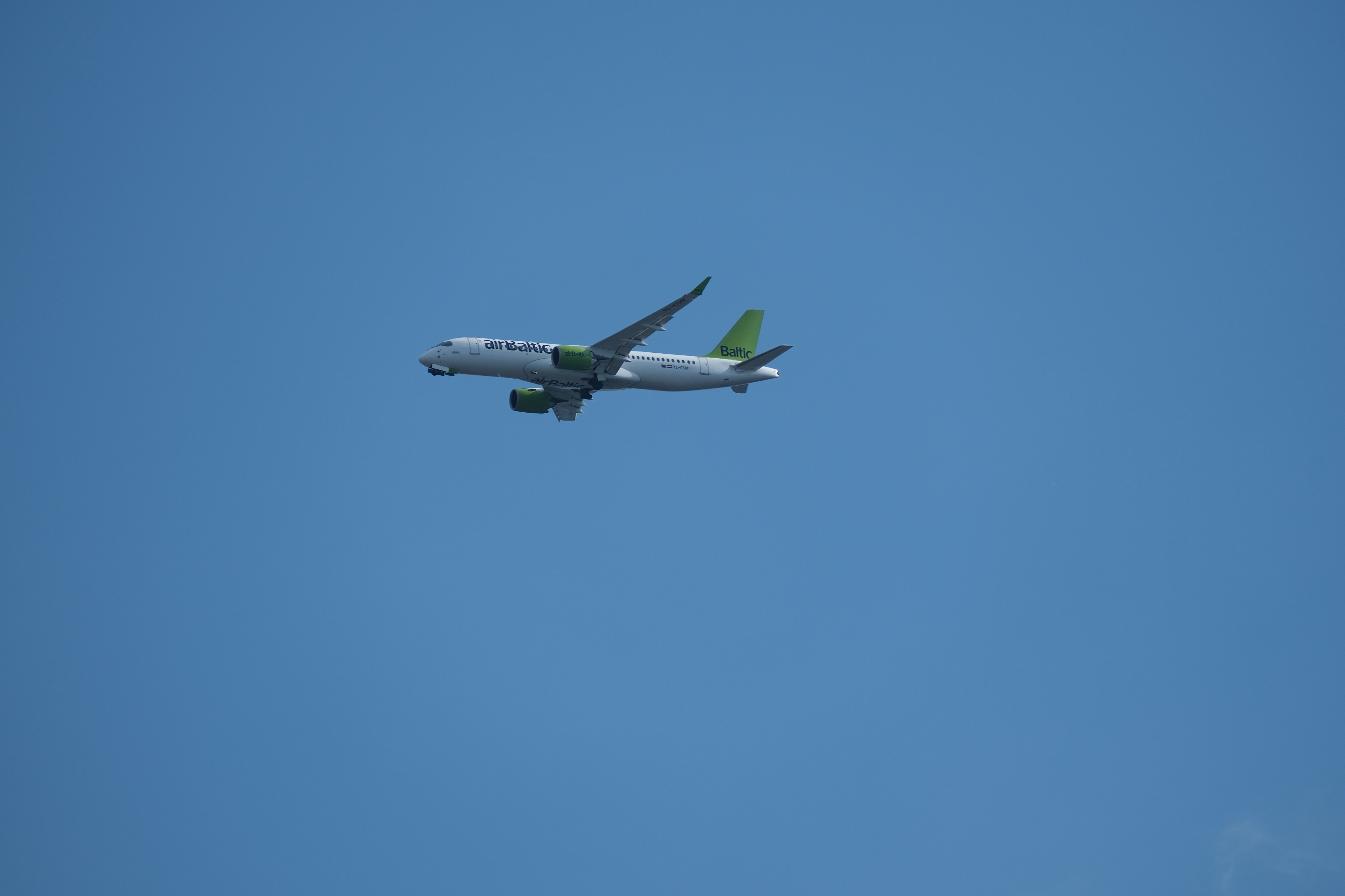 Green-tailed jet carves a path through a cobalt sky