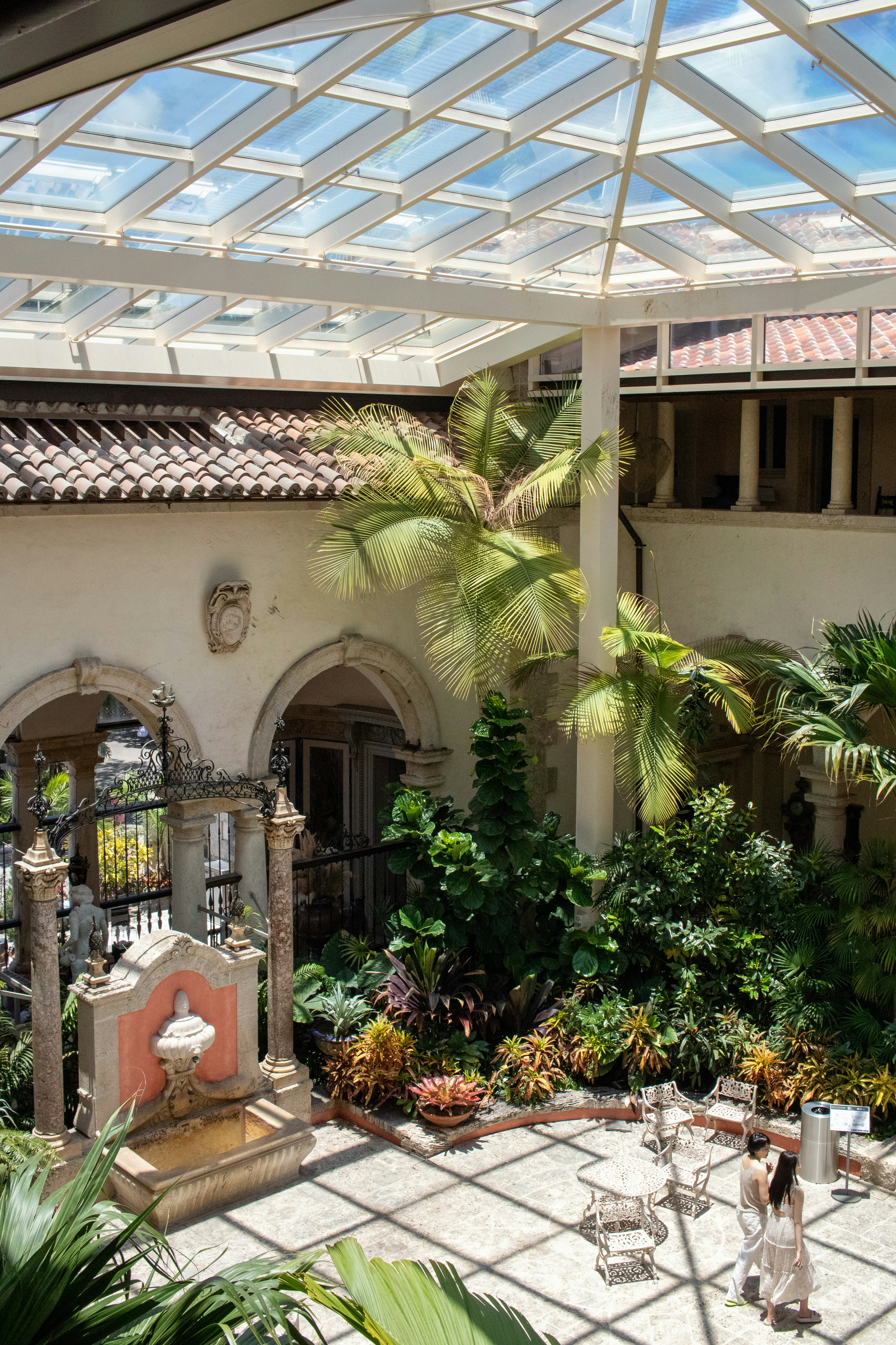 The courtyard at Vizcaya Museum and Gardens, located in the Coconut Grove neighborhood of Miami, Florida, is an exquisite example of Mediterranean Revival architecture infused with Italian Renaissance influences. Built between 1914 and 1922 as the winter residence of industrialist James Deering, Vizcaya encompasses 34 decorated rooms filled with European antiques and art dating from the 16th to the 19th centuries.