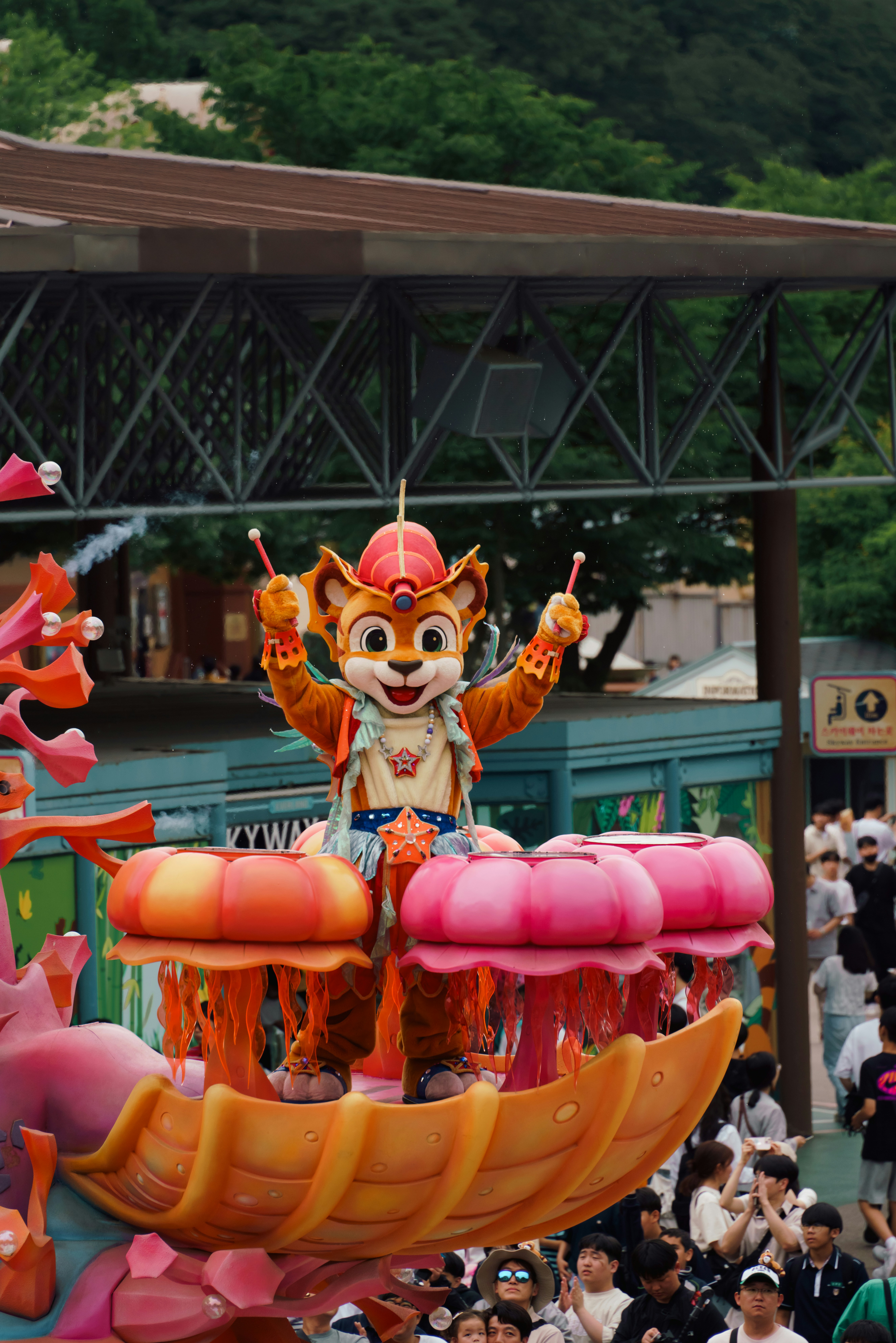 Joyful Parade Tiger Aboard a Colorful Float
