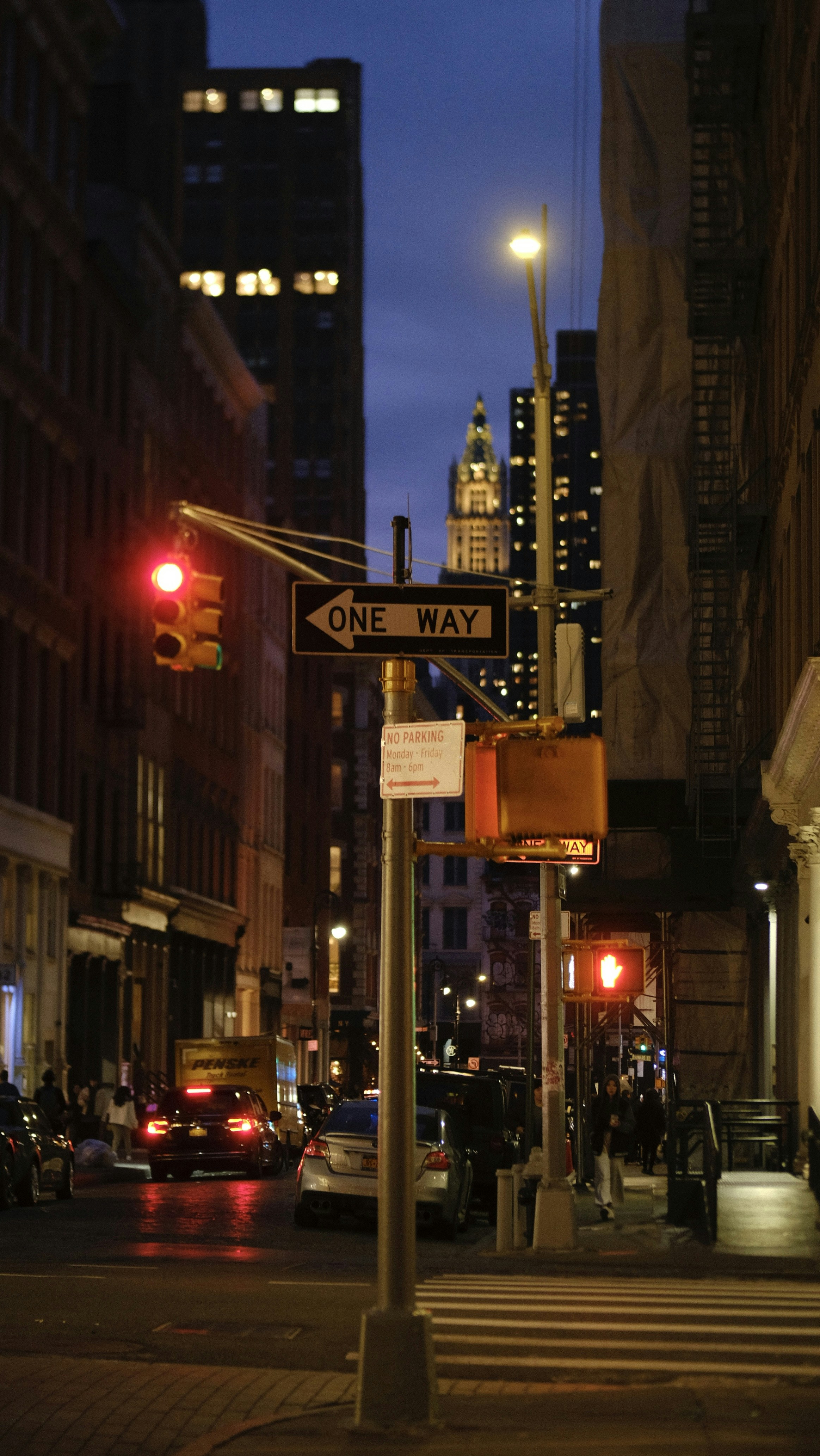 One Way Pulse: Neon-Lit Night on a Quiet Manhattan Street