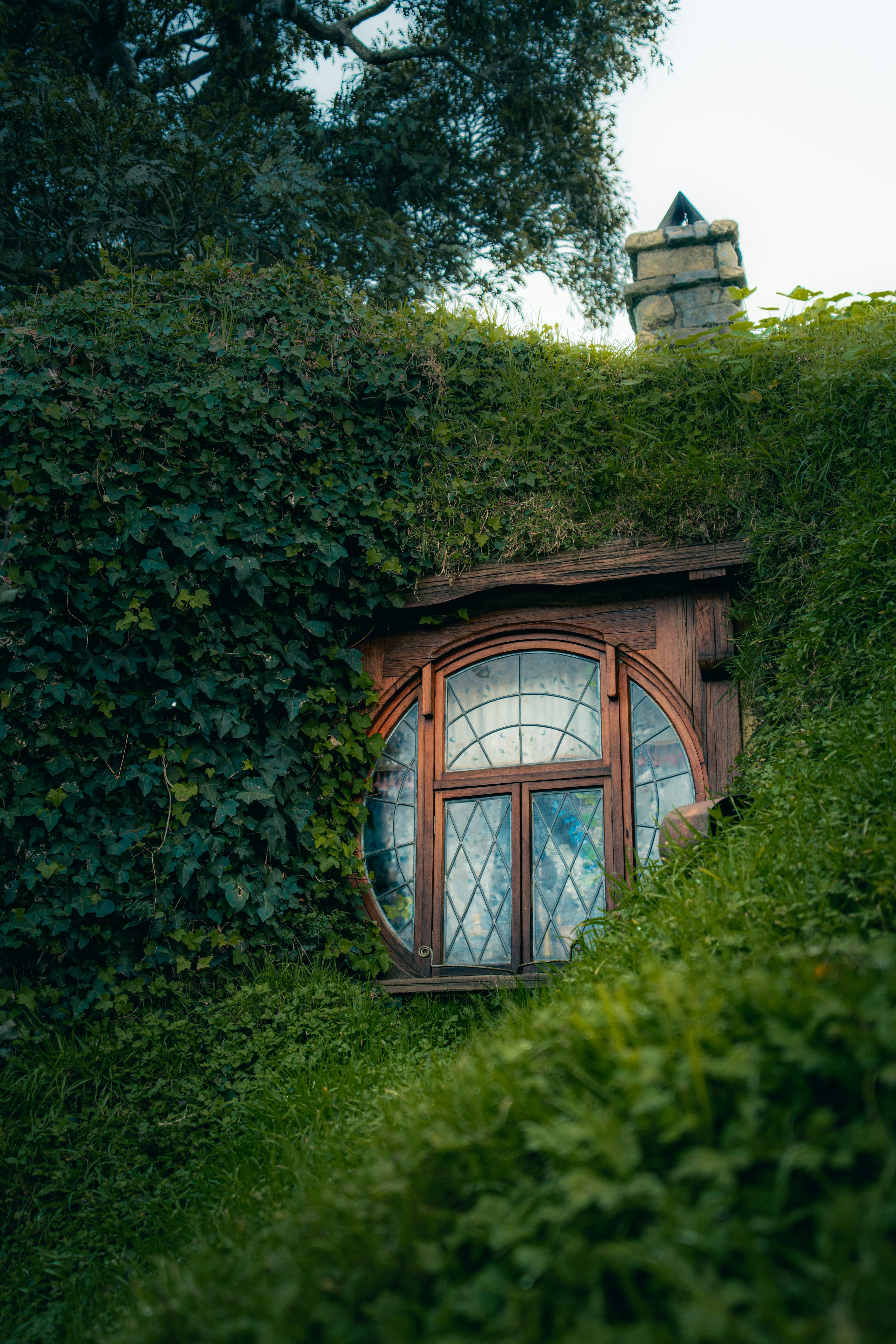 A window in the side of a green wall photo – Free Hobbiton™ movie set ...