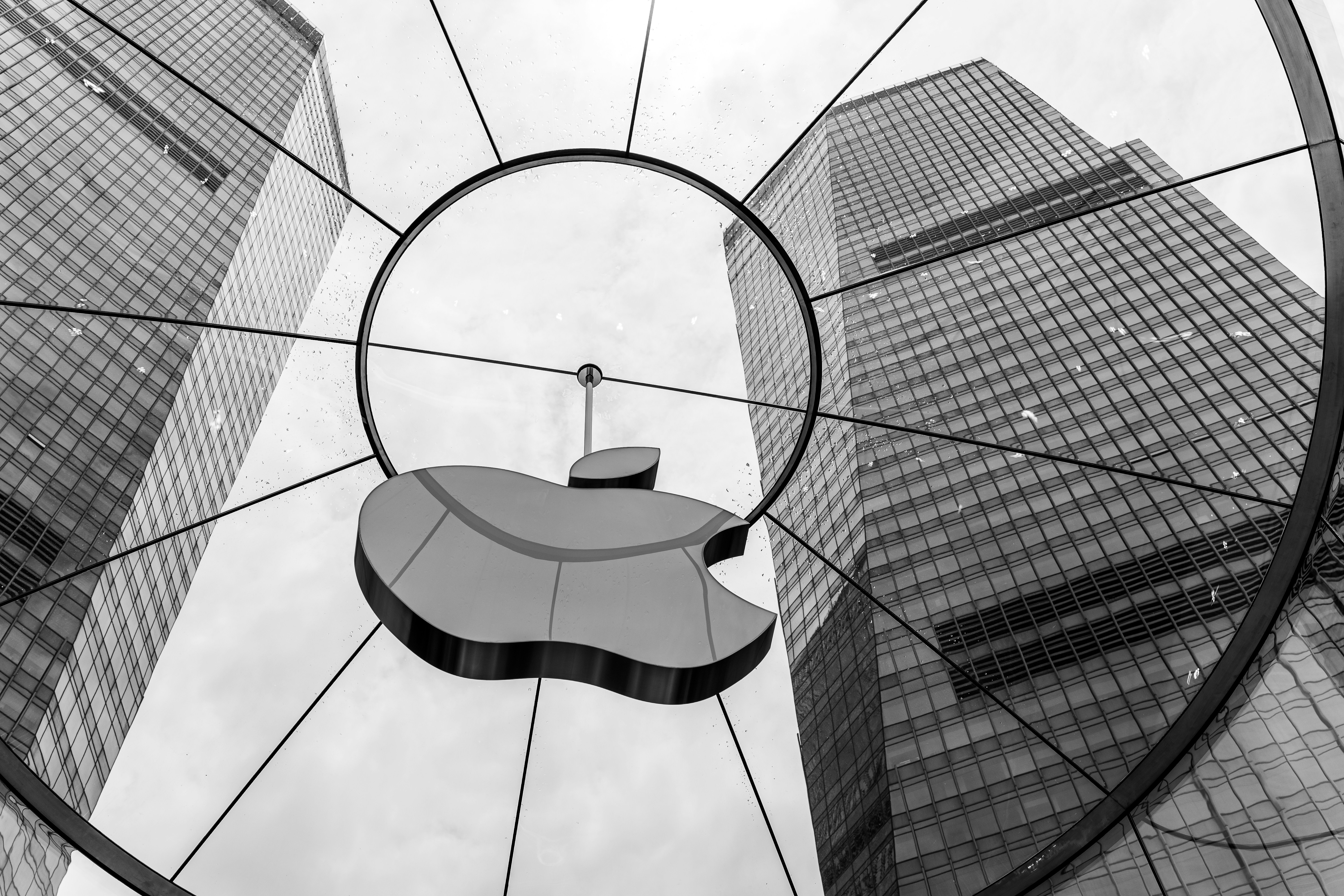 A black and white photo of the apple logo photo – Free Apple store ...