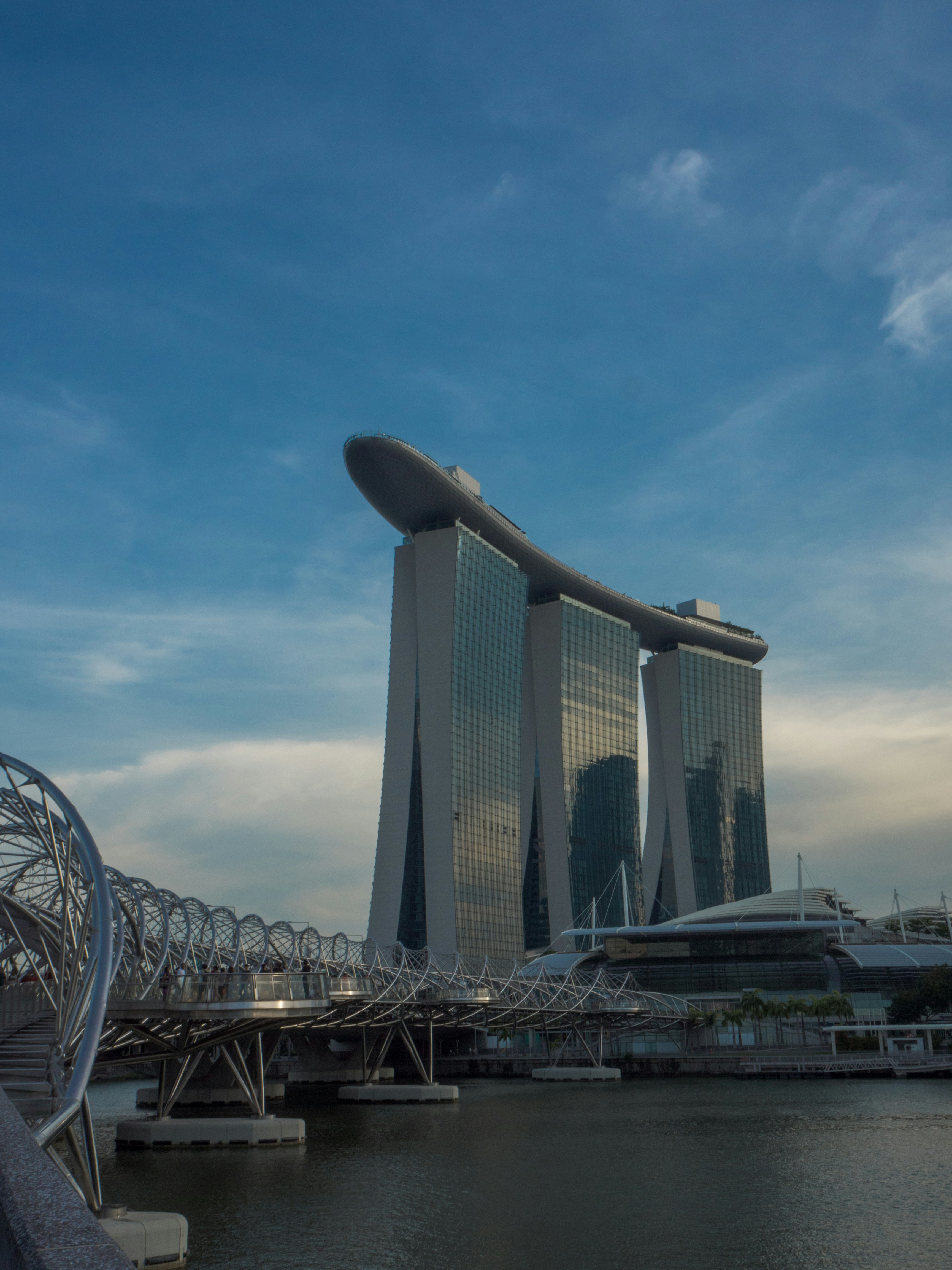 Skybound Silhouette: Marina Bay Sands and the Helix Bridge at Dusk