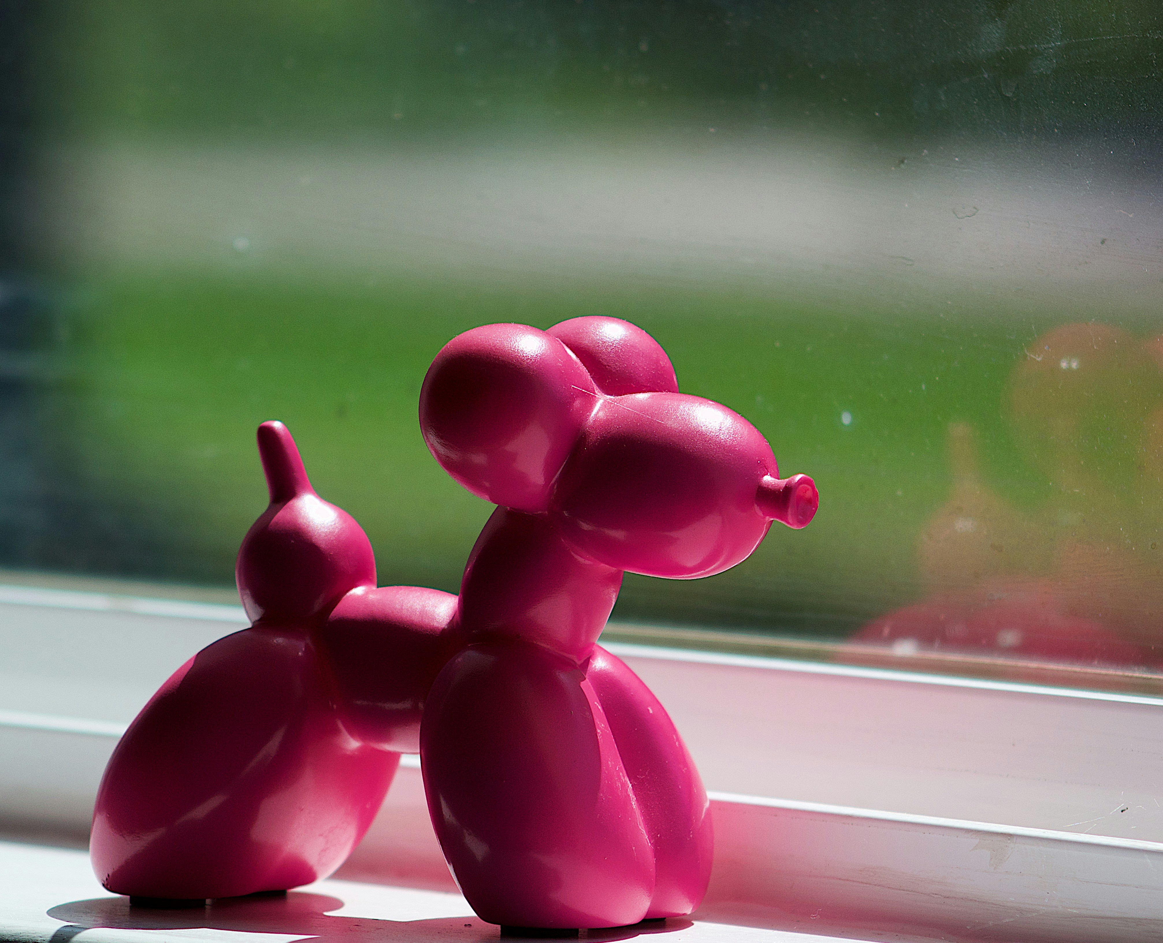 Pink Balloon Dogs in Sunlit Windowsill