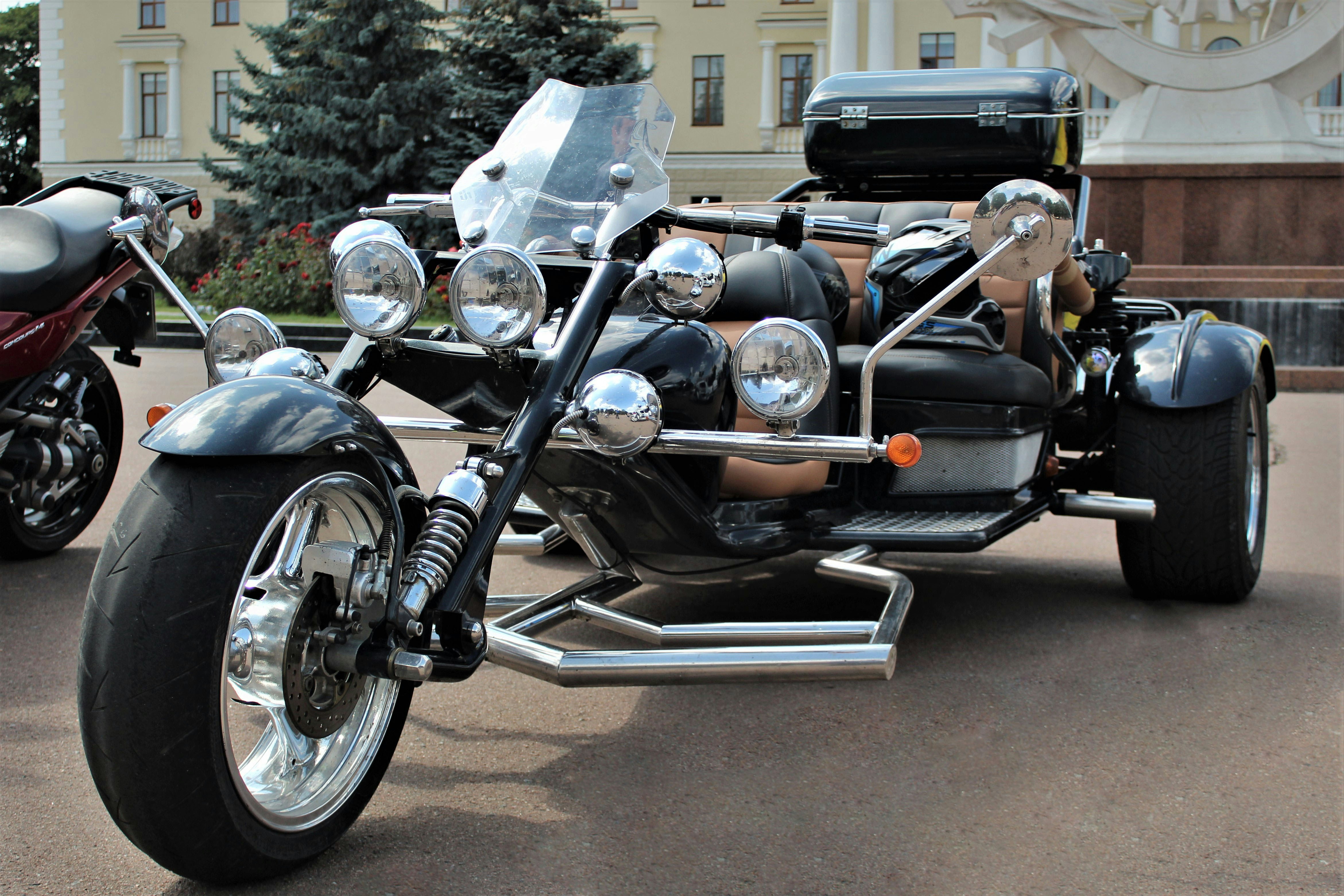 Chrome Symphony: A Custom Trike by the Civic Fountain