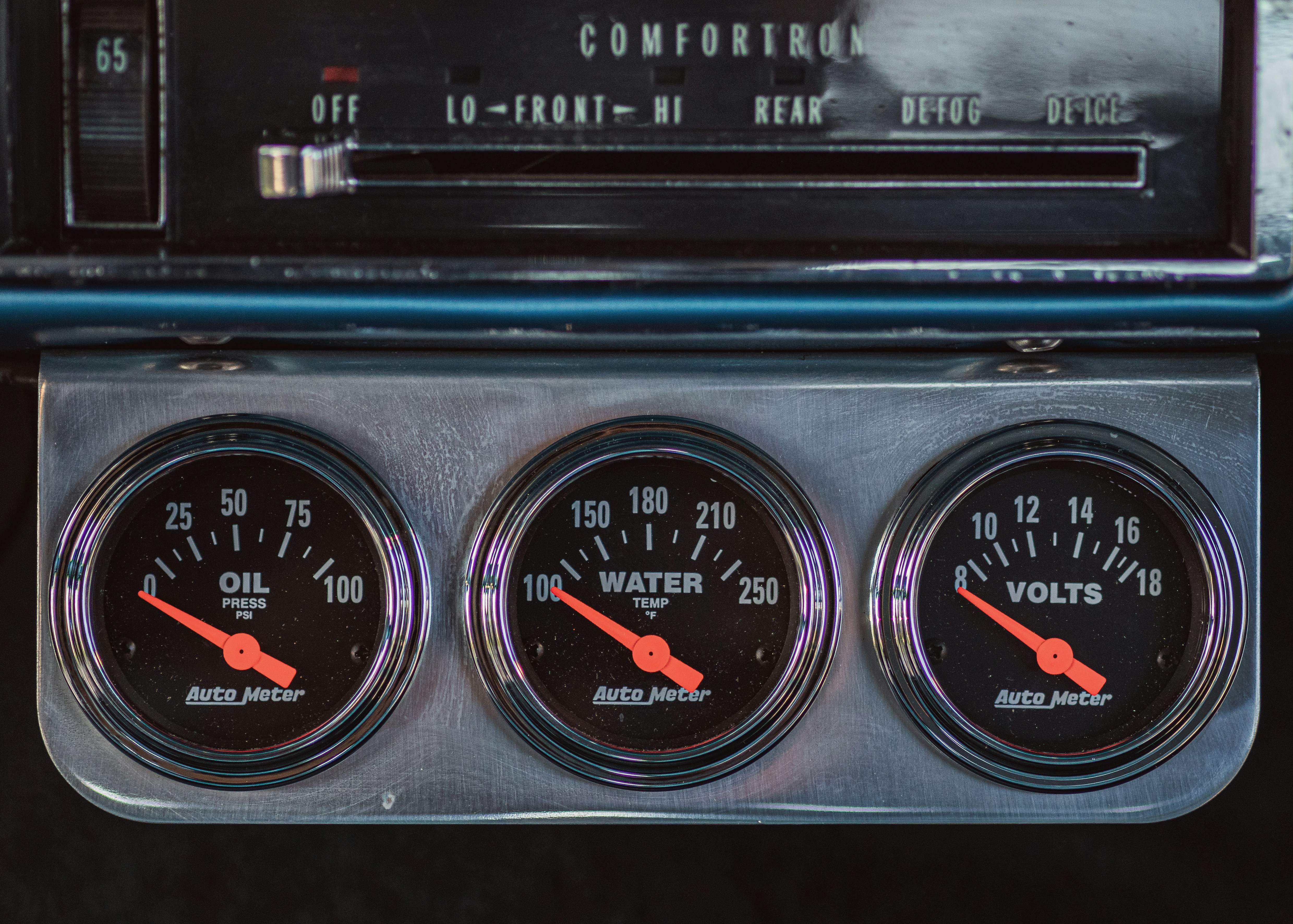 A car dashboard with three gauges and a speedometer photo – Free Car ...