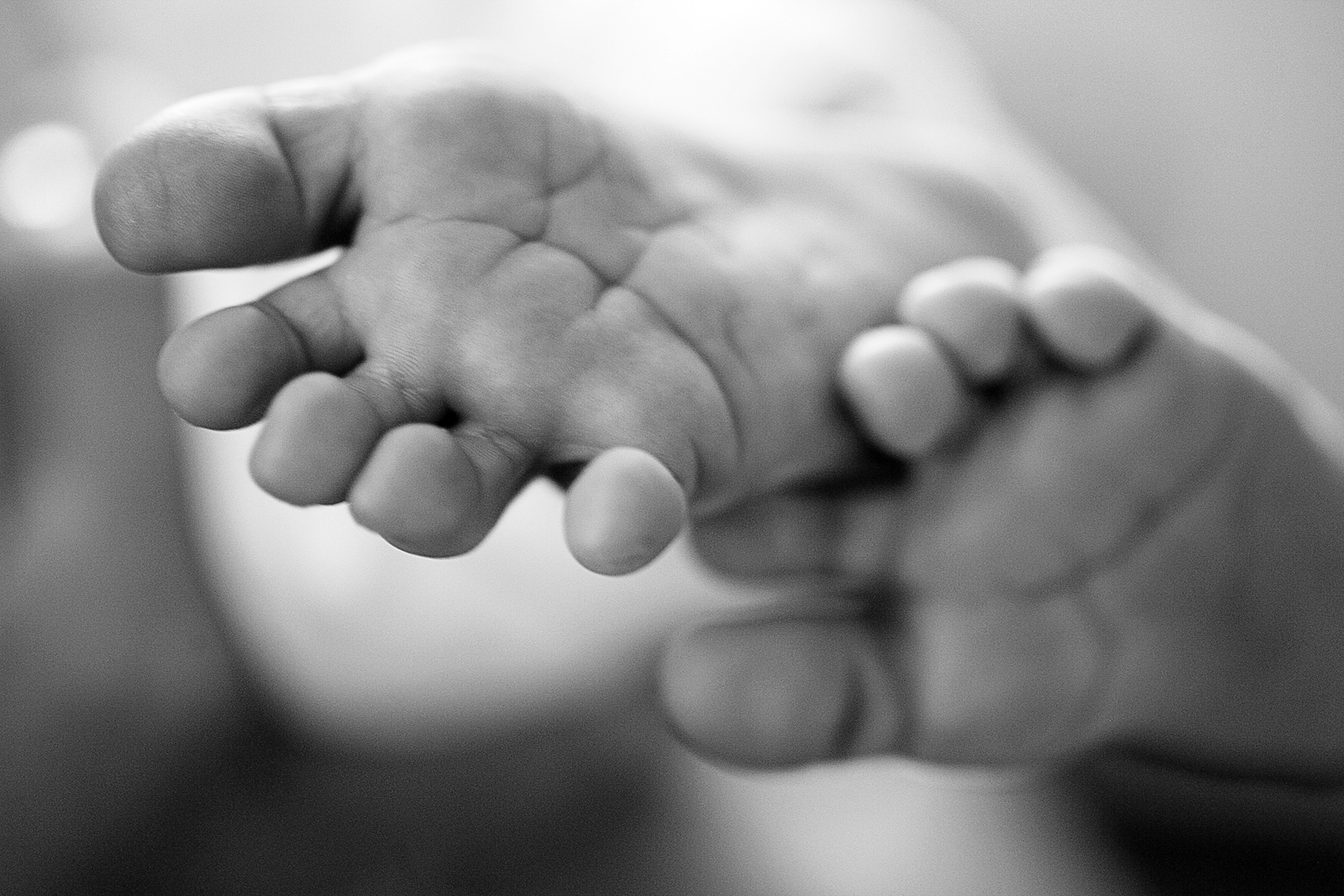 Close-up of two hands, one larger and one smaller, symbolizing the bond between caregiver and child.