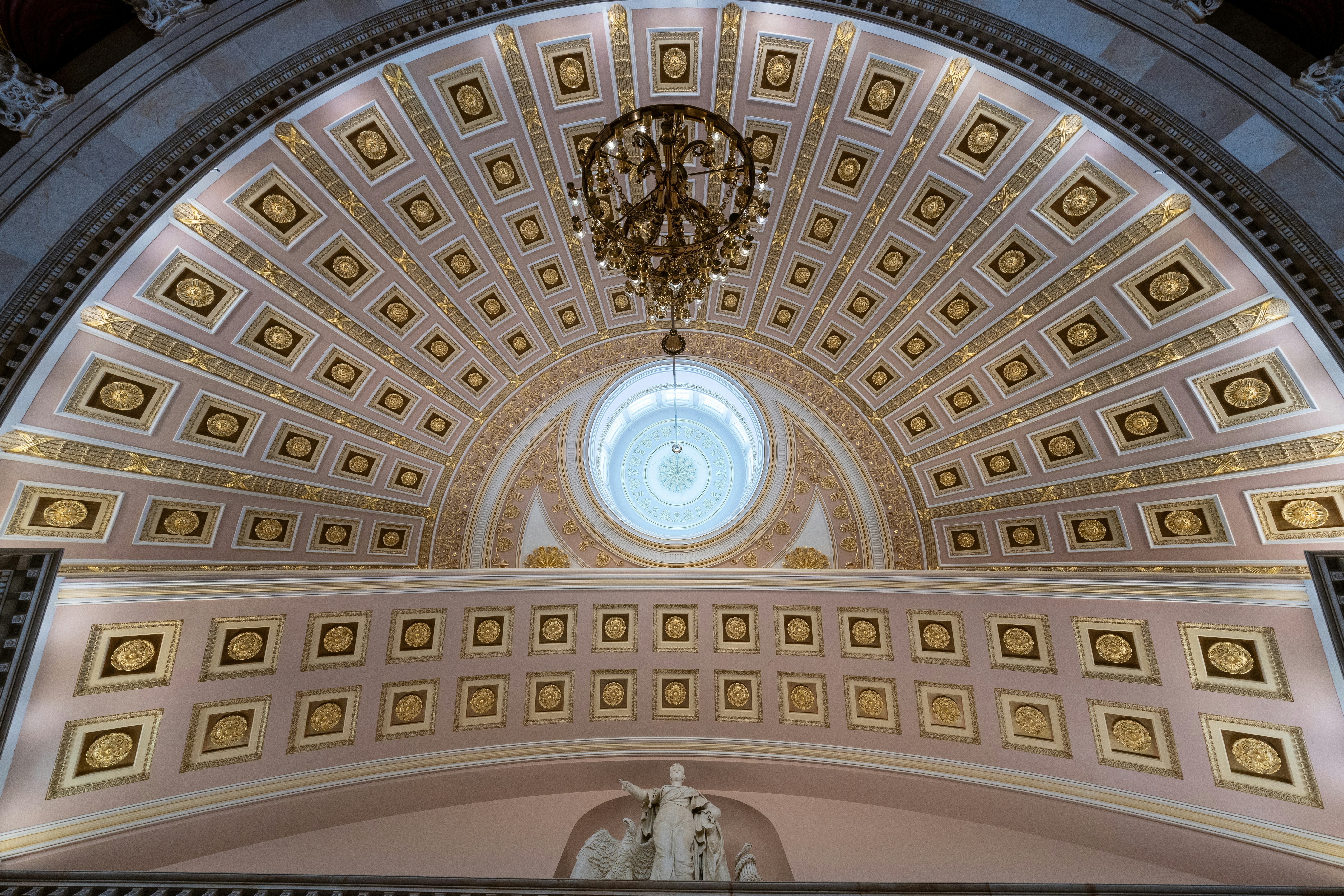 Circle of Light: Central Skylight Framed by Gilded Coffers in a Grand Dome