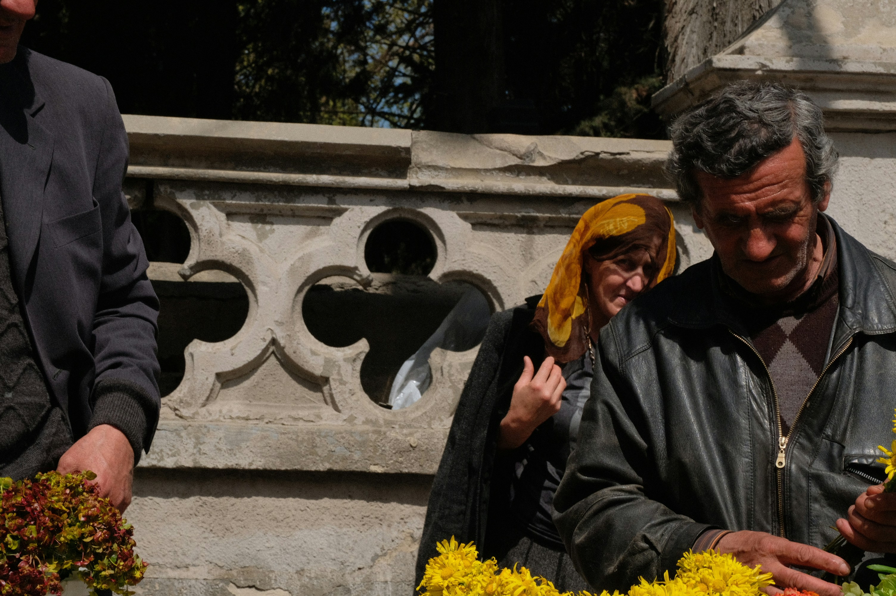 Leather and Yellow Scarf at a Sunlit Terrace