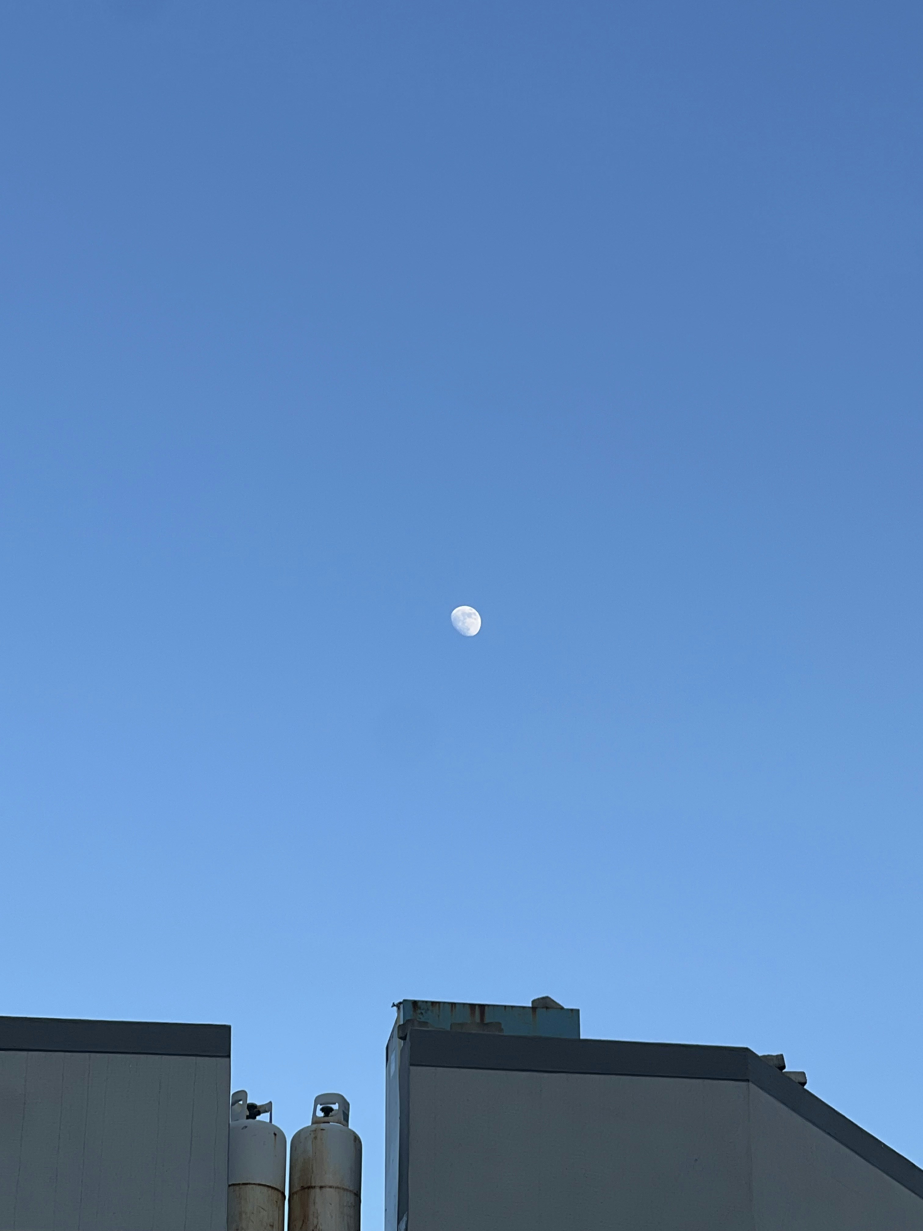 Moon Over the Rooftop Horizon: Azure Sky and Silent Silhouettes