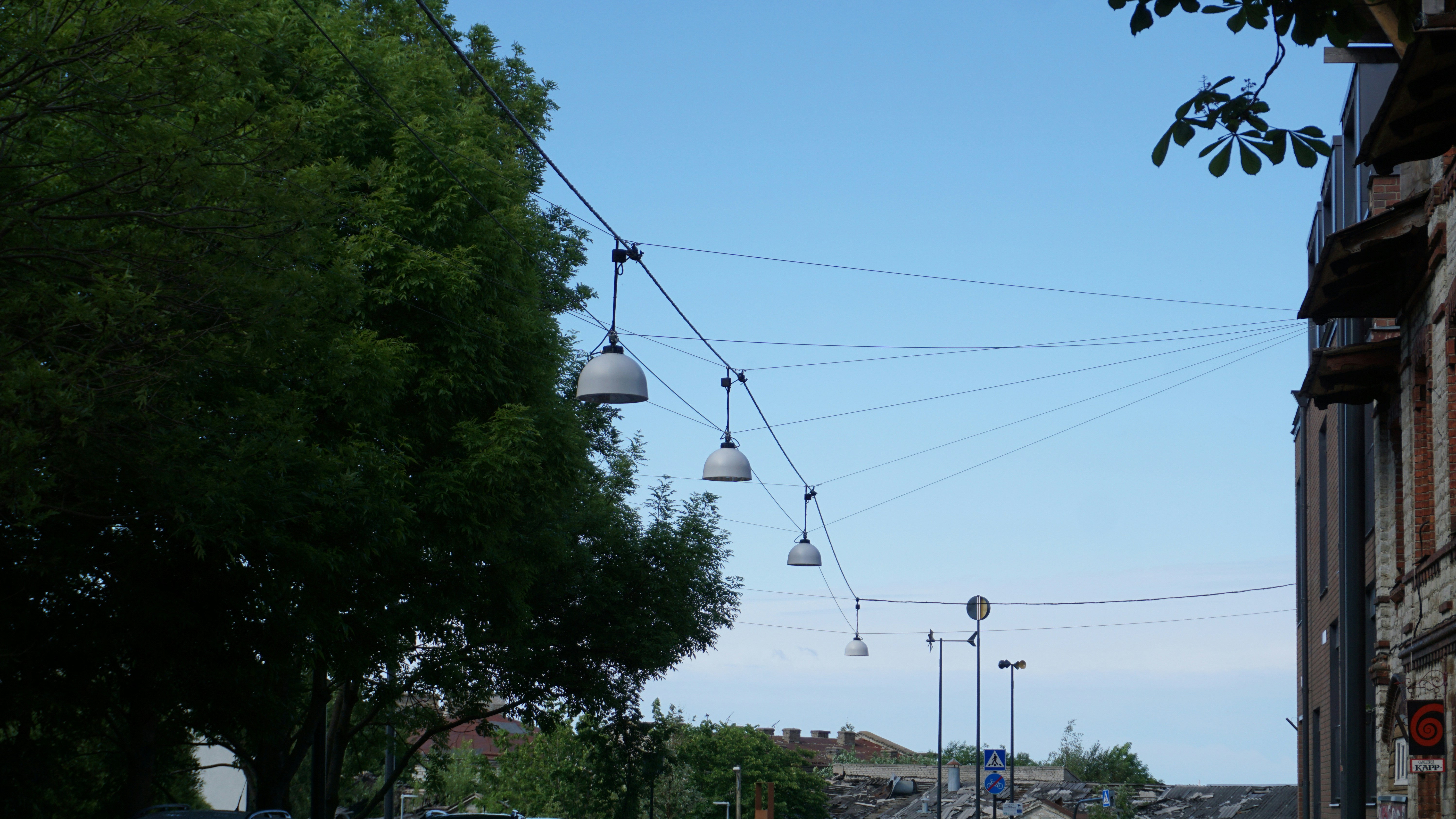 The Lantern Line: Street Lamps Framing a Calm Sky