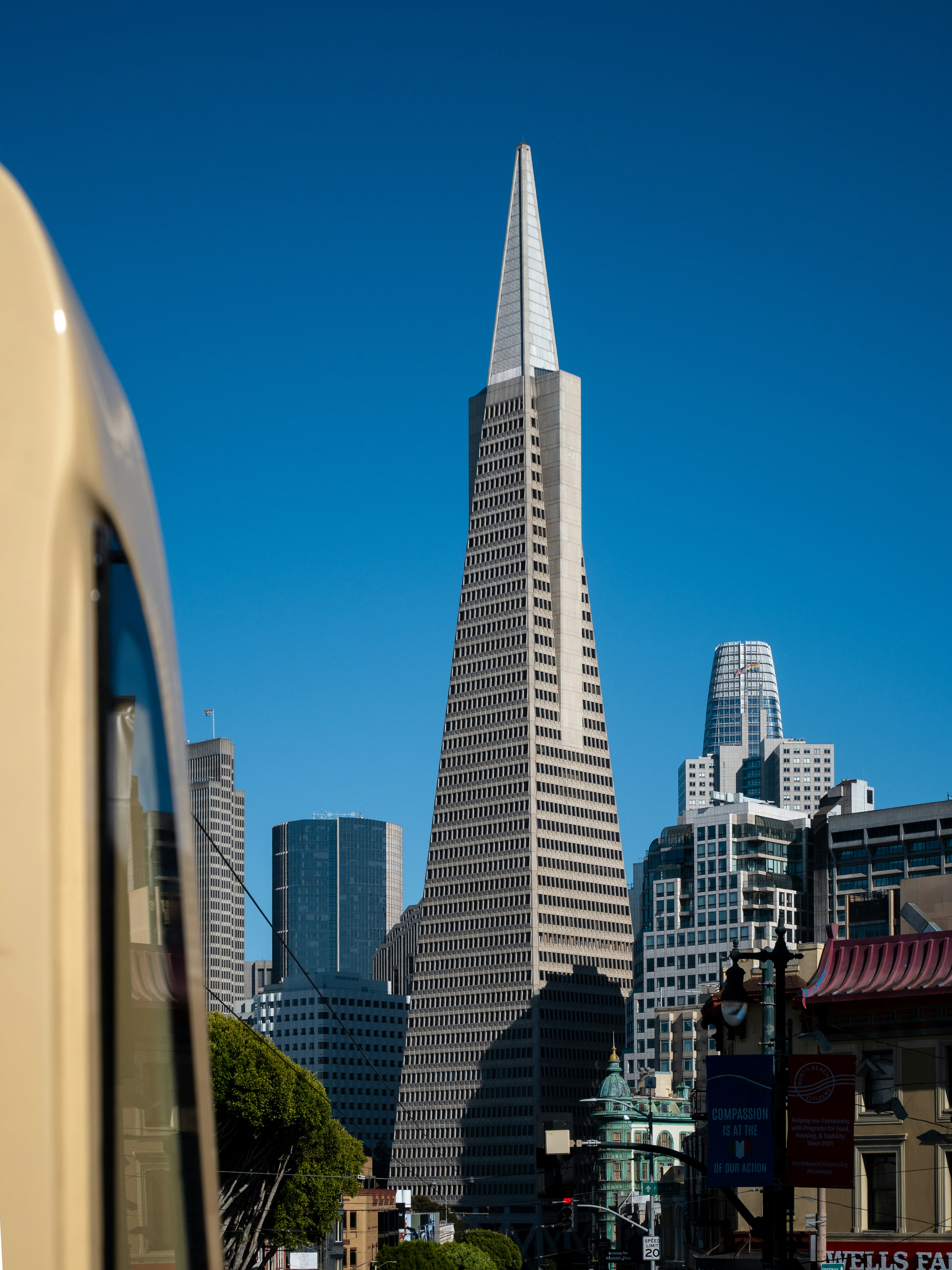 Transamerica Pyramid Rising Over a Sunny San Francisco Streetcar View
